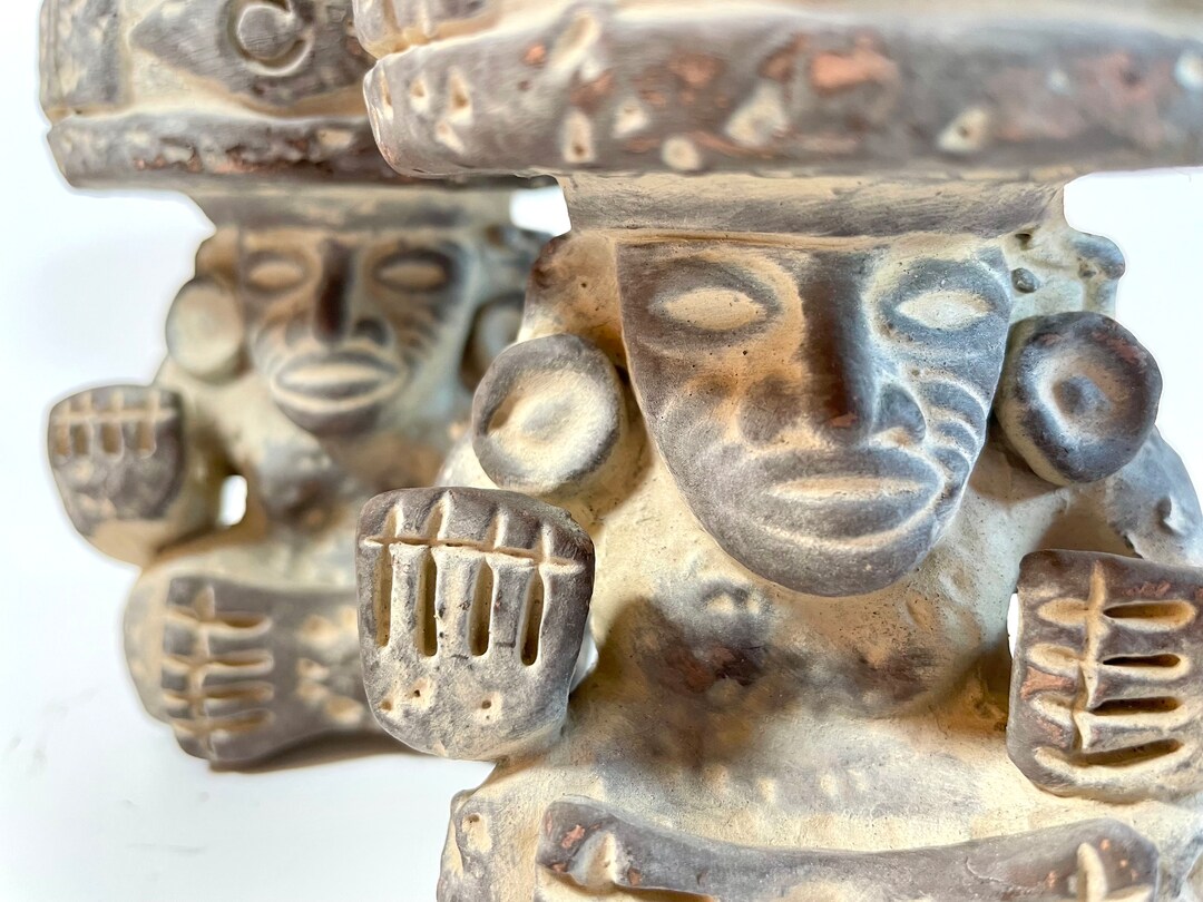 A Pair of Mexican Ceramic Aztec Figures/incense Burners/candle Holders ...