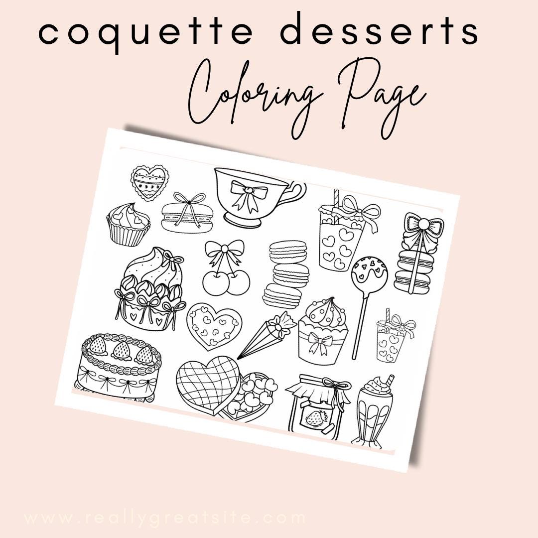Coloring Coquette Desserts Food Printable Page for Procreate, Coloring ...