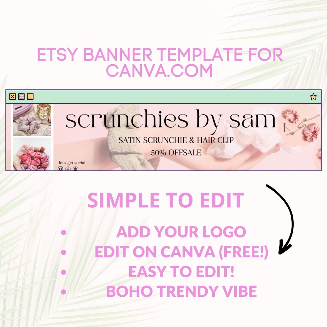 Editable Etsy Banner for Canva, Etsy Shop Branding, Boho Banner, Cute ...