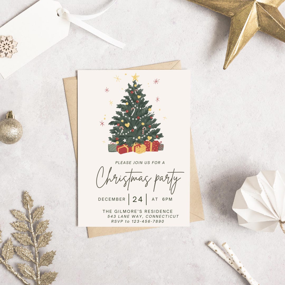 Printable Christmas Party Invitation Template, Winter Holiday Theme ...
