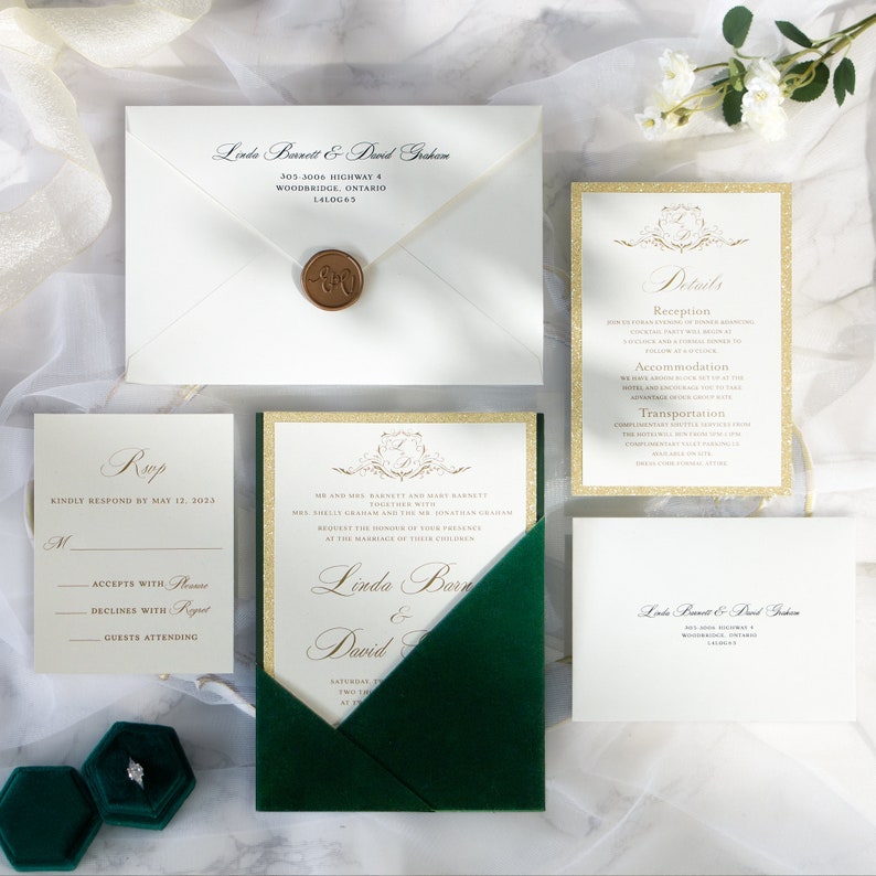 Emerald Green Velvet Panel Pocket Wedding Invitations Insert - Etsy
