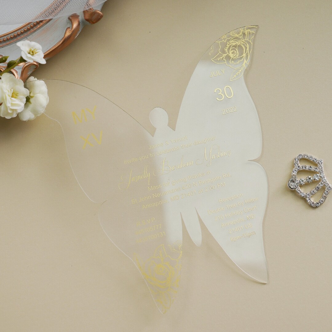 Xv Años Invitations Gold Butterfly Quince Anos Acrylic - Etsy