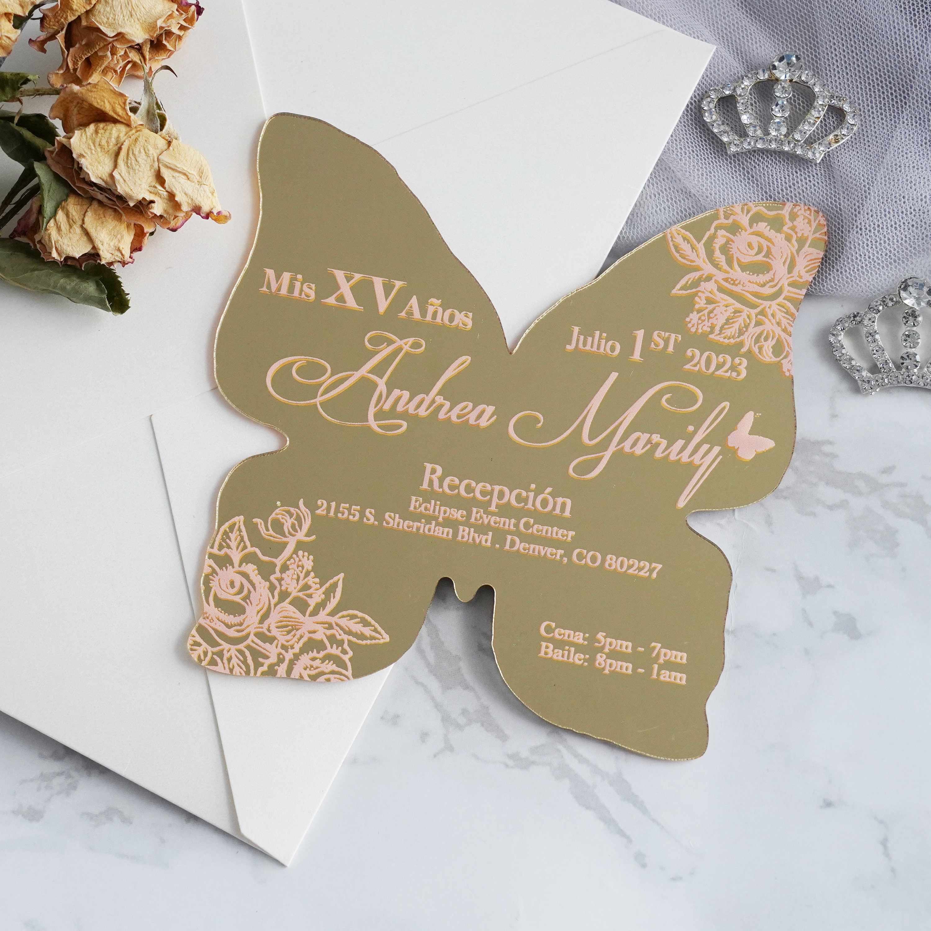XV Años Invitations Spanish Butterfly Gold Mirror Acrylic - Etsy