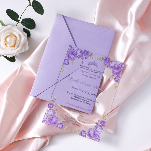 Lilac Acrylic Quinceanera Invitation - Etsy