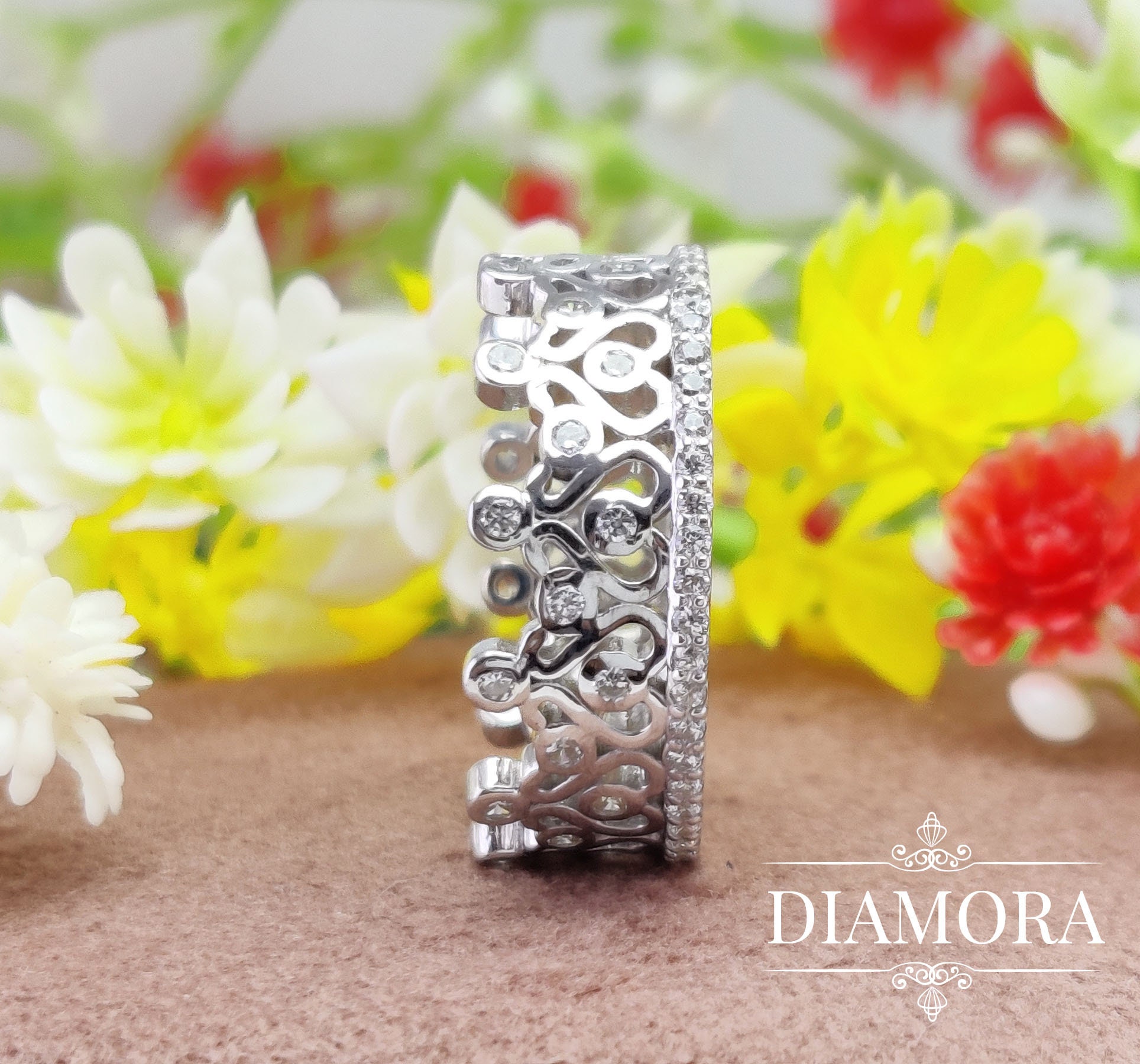 Queen Crown Ring, Princess Crown Full Eternity Band, Round Moissanite ...