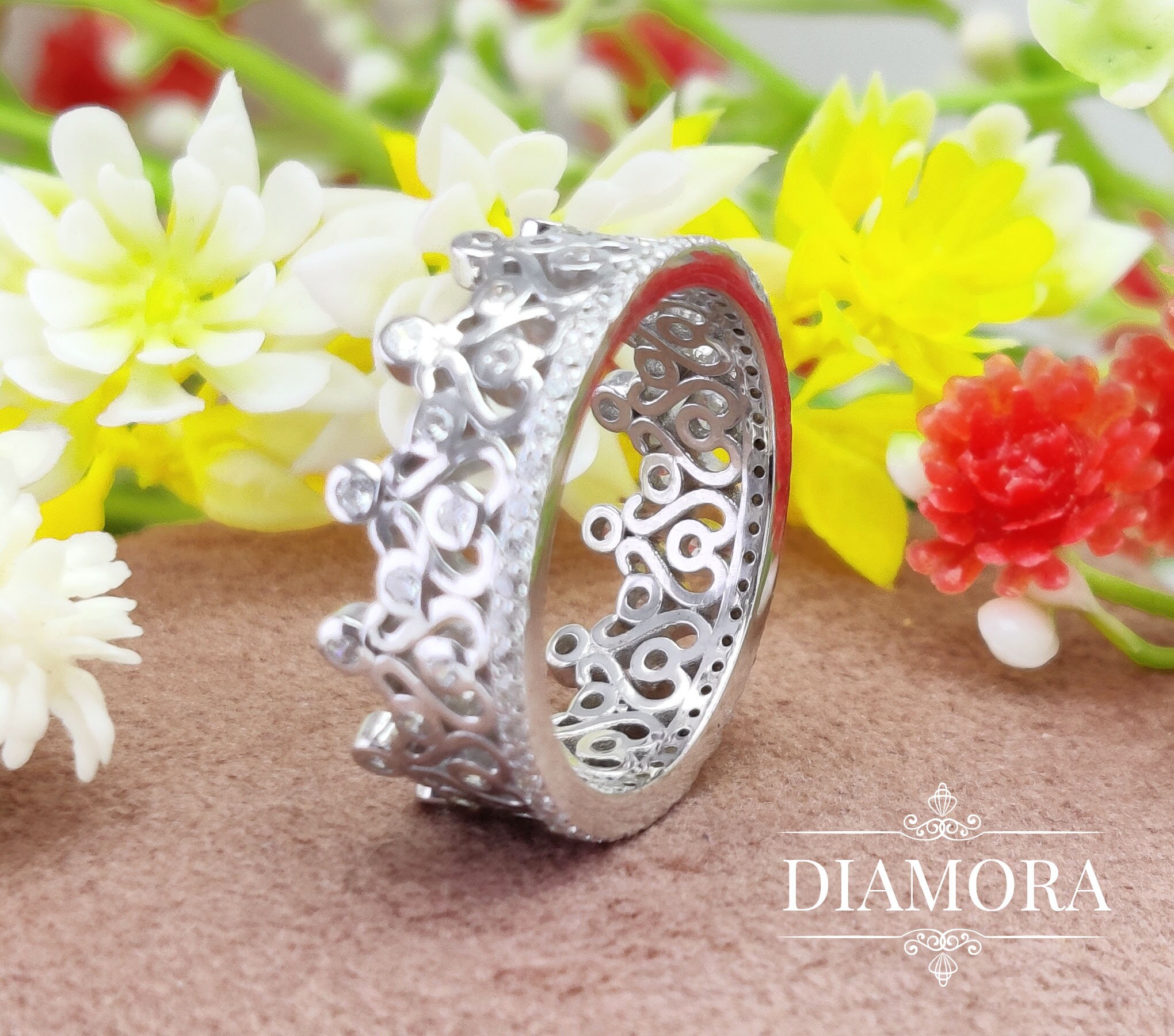 Queen Crown Ring, Princess Crown Full Eternity Band, Round Moissanite ...