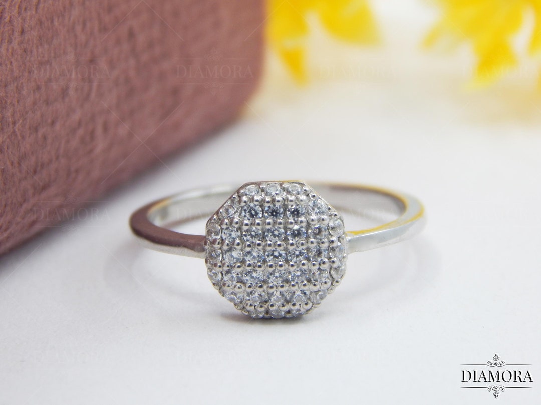 Twilight Bella Ring, Octagon Shape Ring, Round Moissanite Micro Pave ...