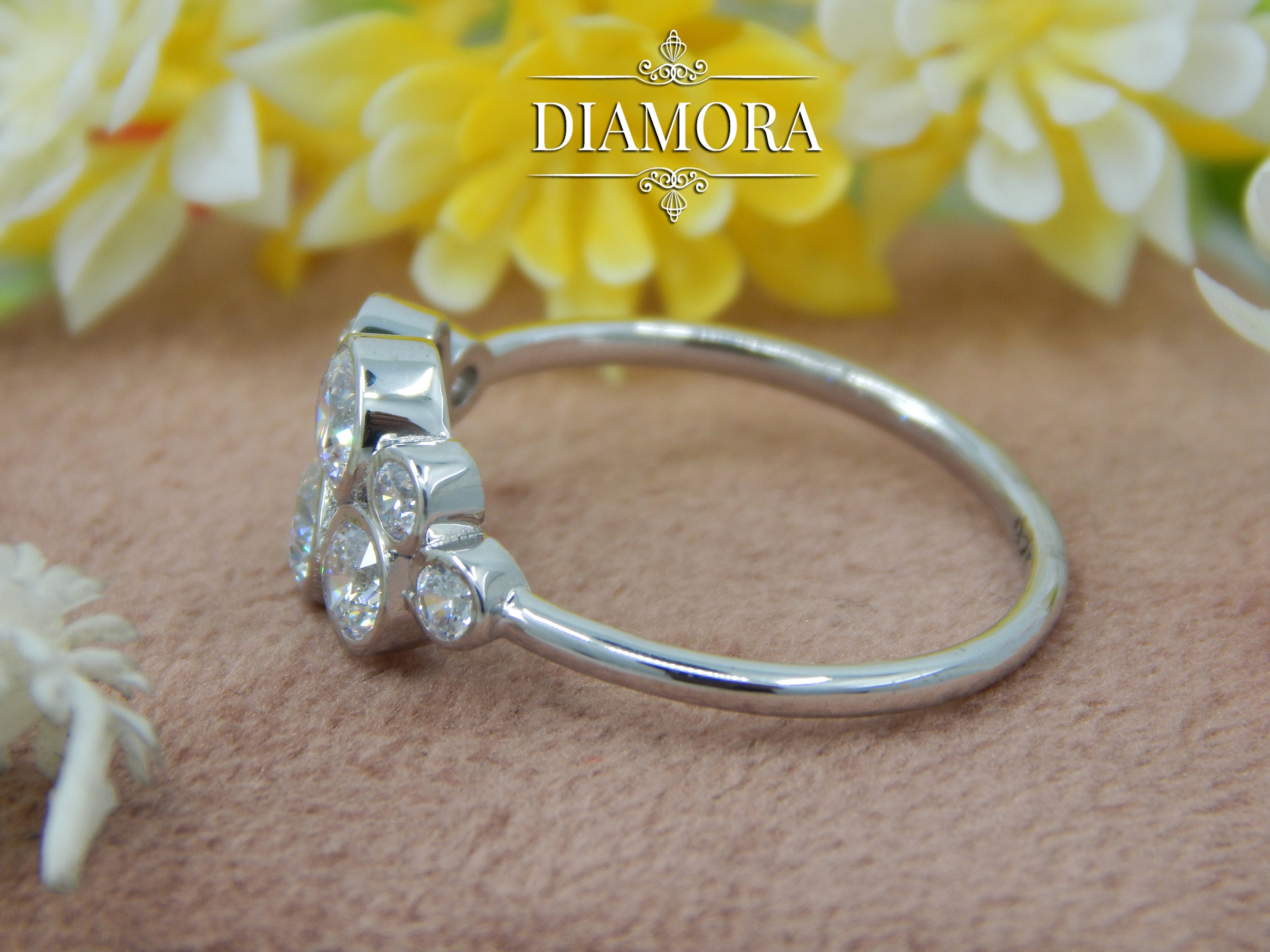 Round Moissanite Scatter Ring, Rain Dance Ring, 14K Gold Cluster Women ...