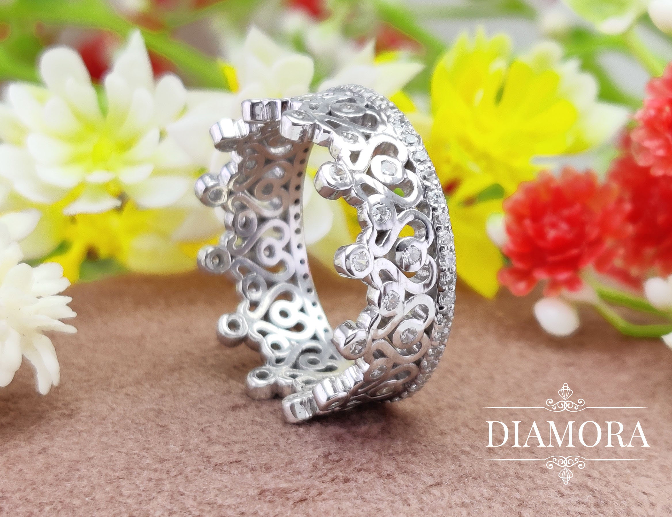 Queen Crown Ring, Princess Crown Full Eternity Band, Round Moissanite ...