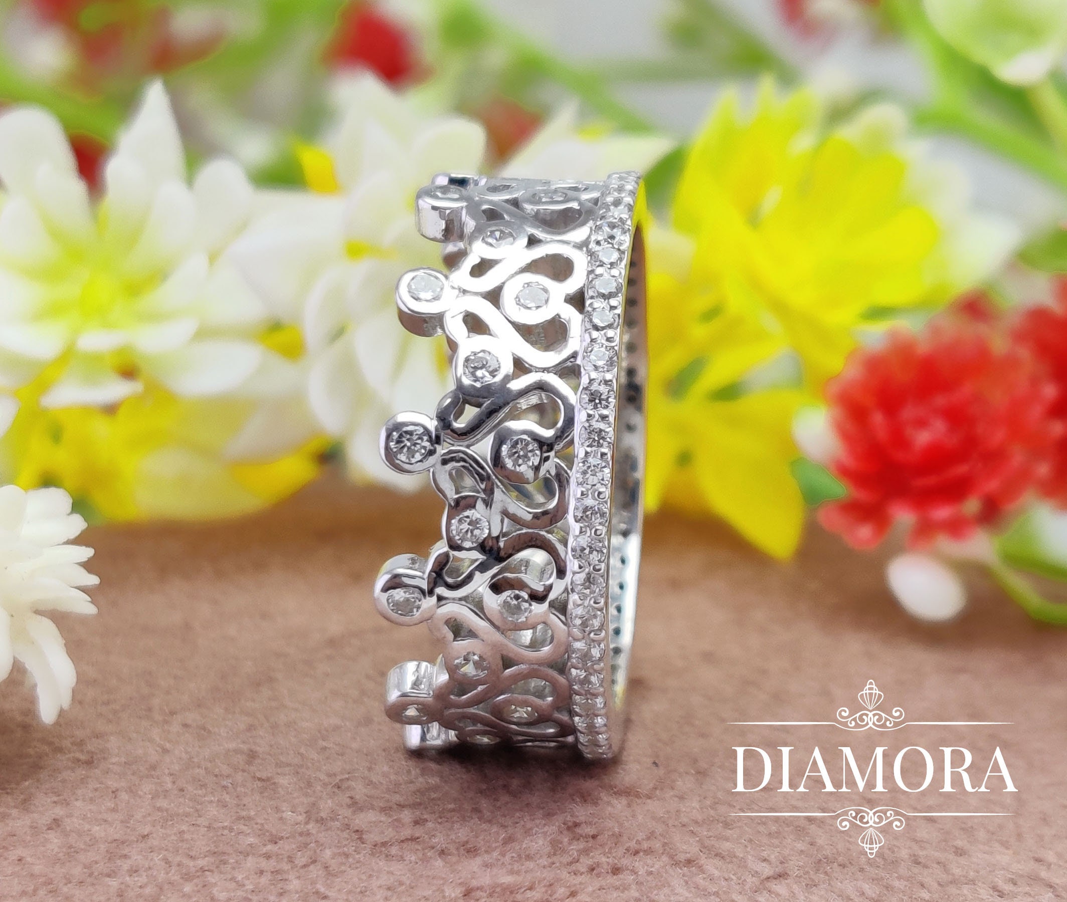 Queen Crown Ring, Princess Crown Full Eternity Band, Round Moissanite ...