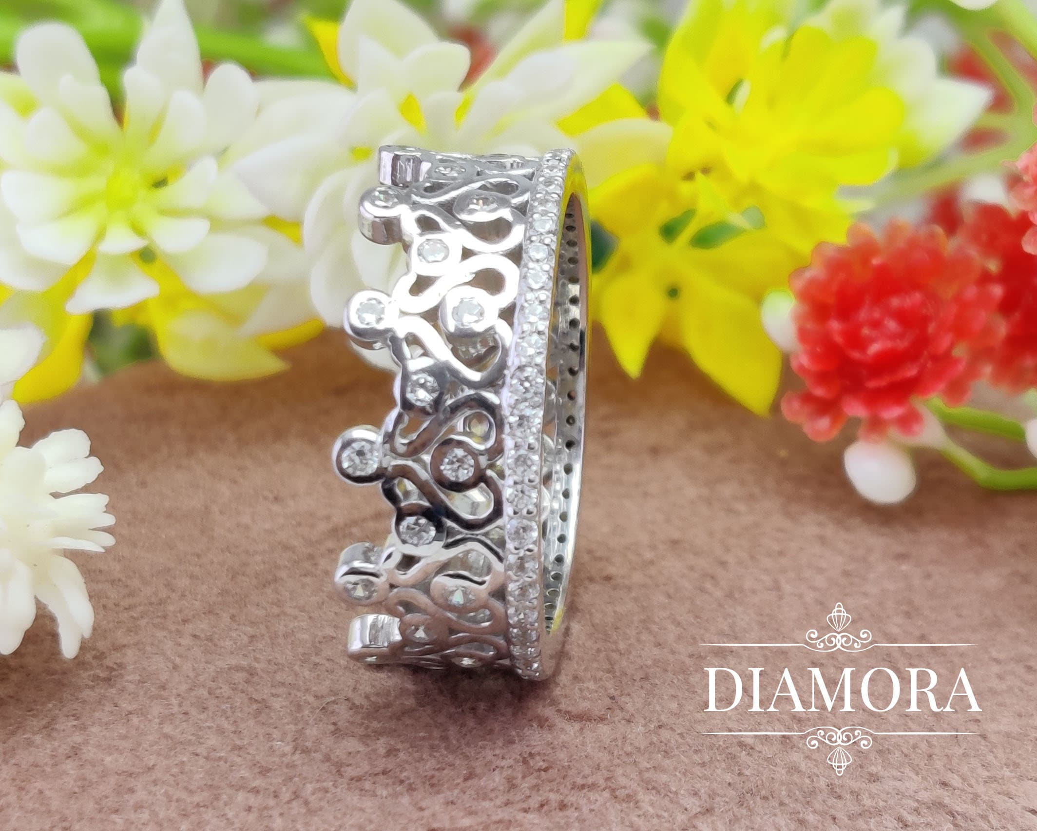 Queen Crown Ring, Princess Crown Full Eternity Band, Round Moissanite ...