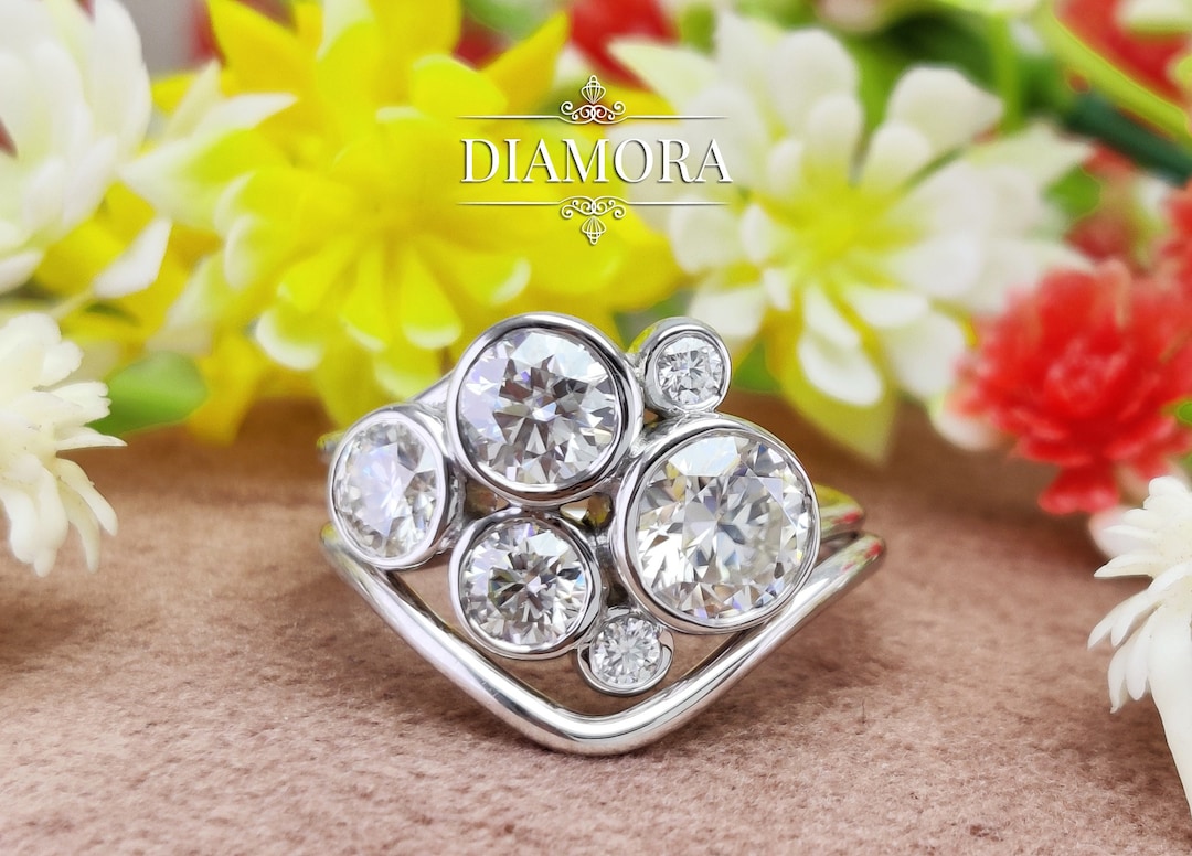 Round Moissanite Wedding Bridal Ring Set Women, Raindance Bubble Ring ...