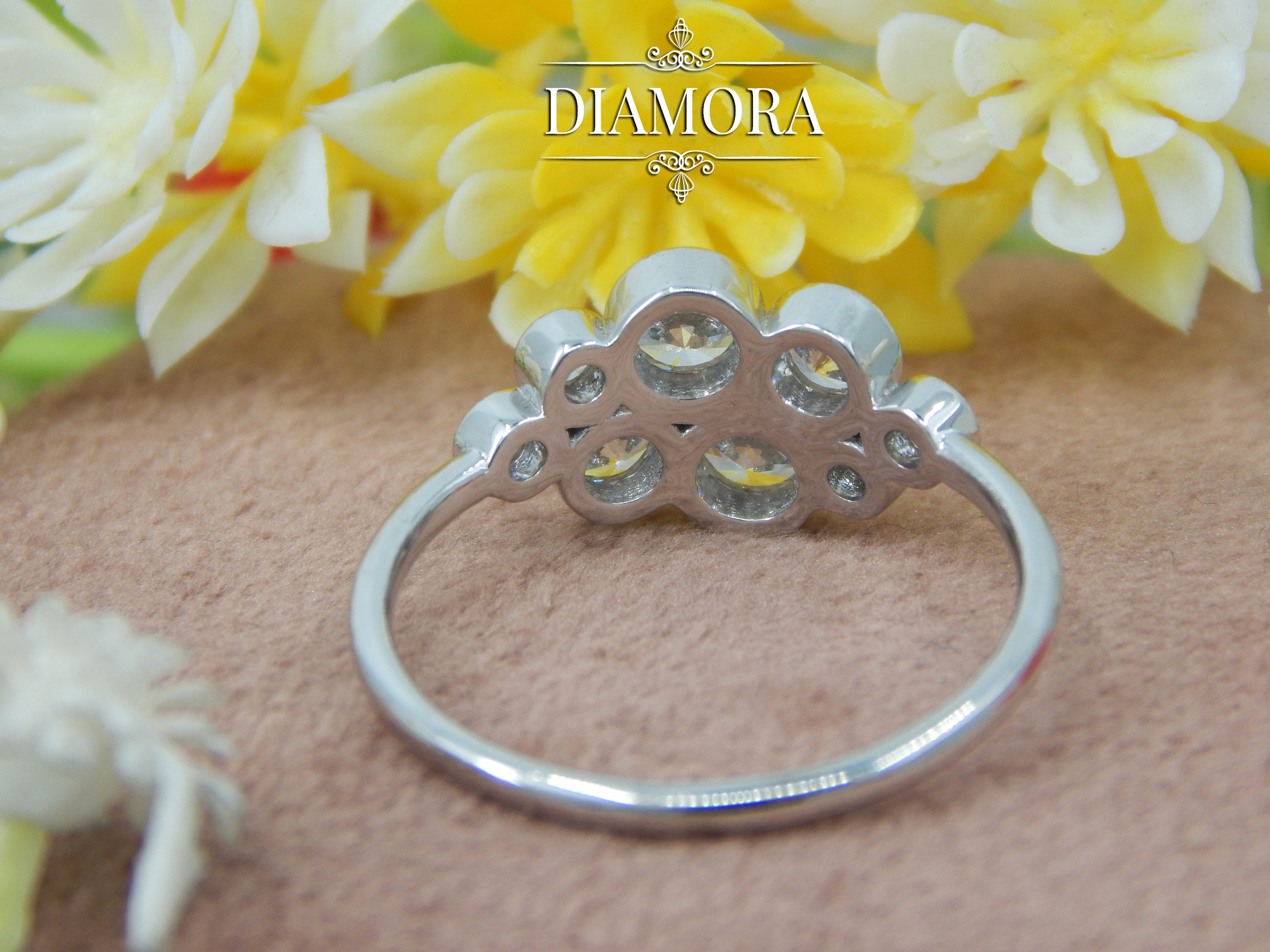 Round Moissanite Scatter Ring, Rain Dance Ring, 14K Gold Cluster Women ...