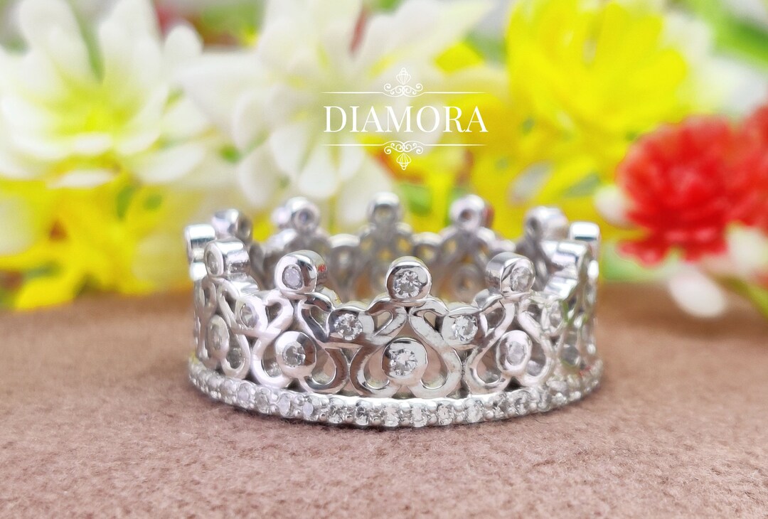 Queen Crown Ring, Princess Crown Full Eternity Band, Round Moissanite ...
