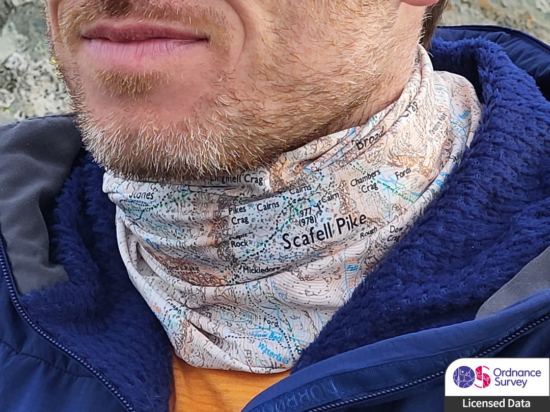 Scafell Pike OS Map Scarf, Lake District Snood, Wearable Map, Buff ...