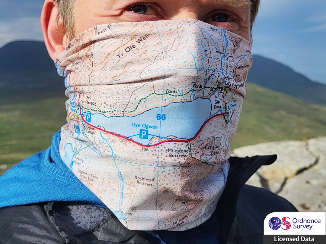 Ogwen Valley OS Map Snood, Snowdonia Scarf, Eryri, Buff, Neckwarmer ...