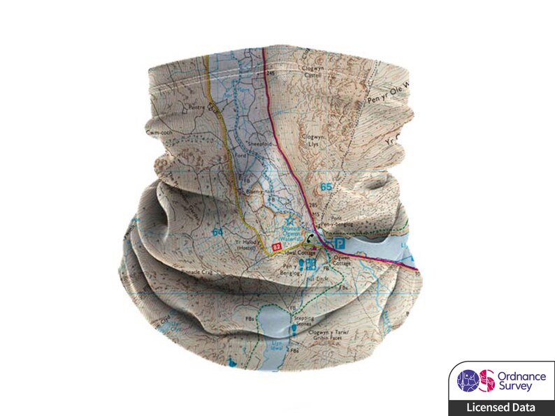 Ogwen Valley OS Map Snood Snowdonia Scarf Eryri Buff - Etsy