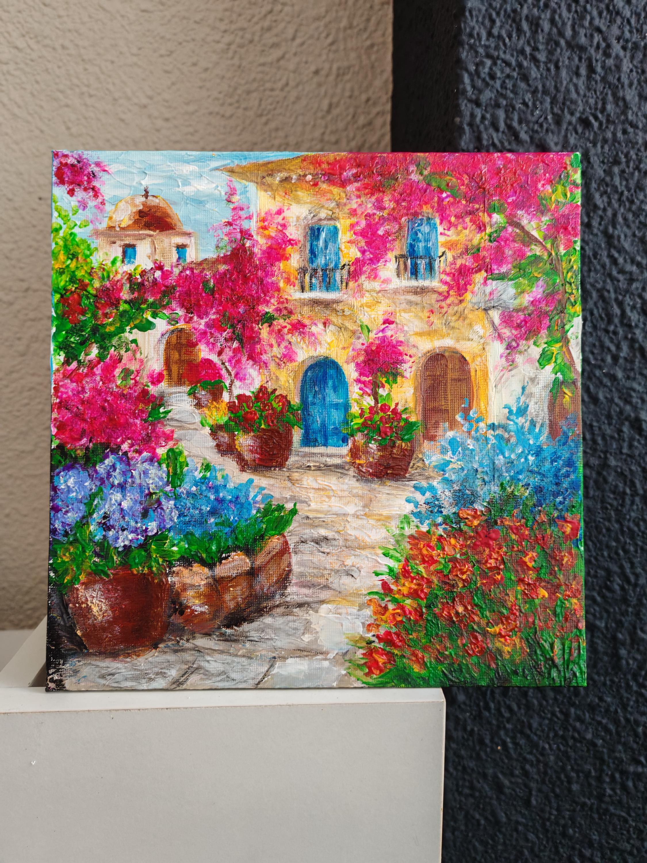 Mediterranean Courtyard Painting – Original Textured Acrylic Art on ...