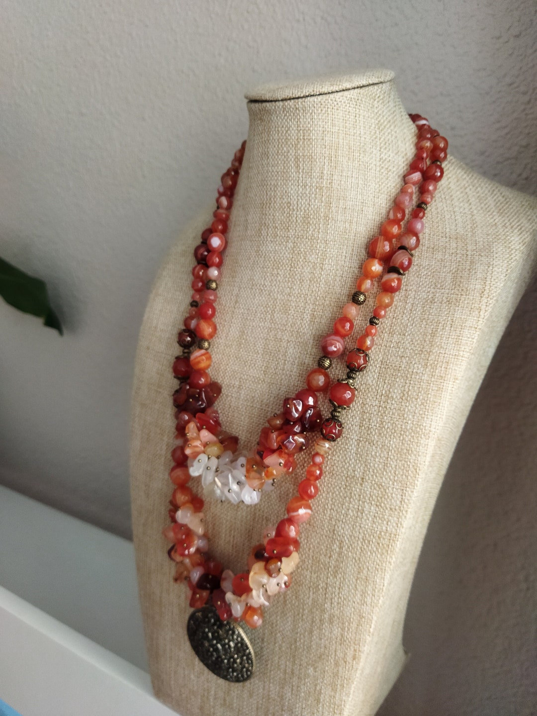 Agate Necklace With Pendant, Agate Necklace, Red Agate, Natural ...