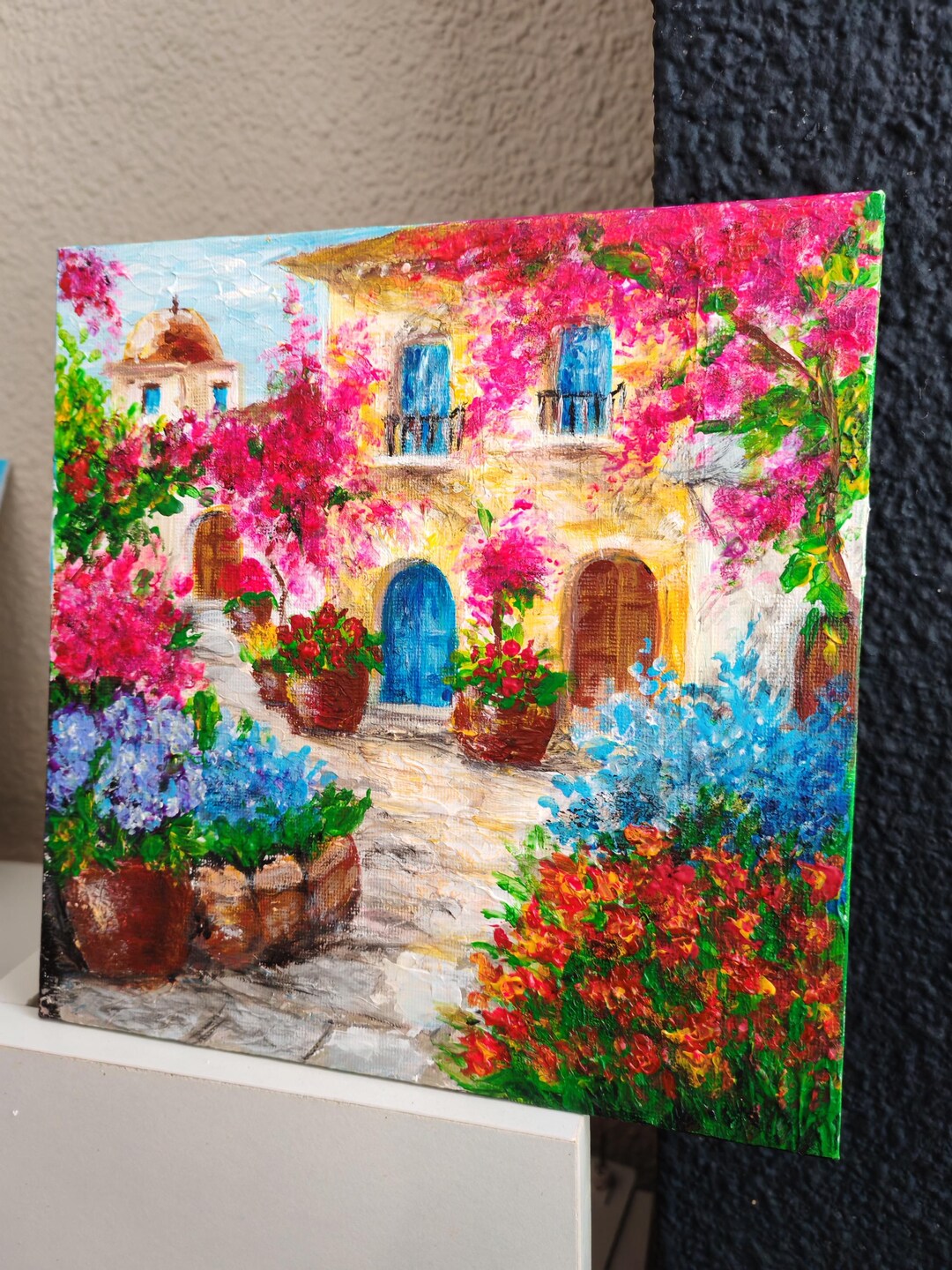 Mediterranean Courtyard Painting – Original Textured Acrylic Art on ...