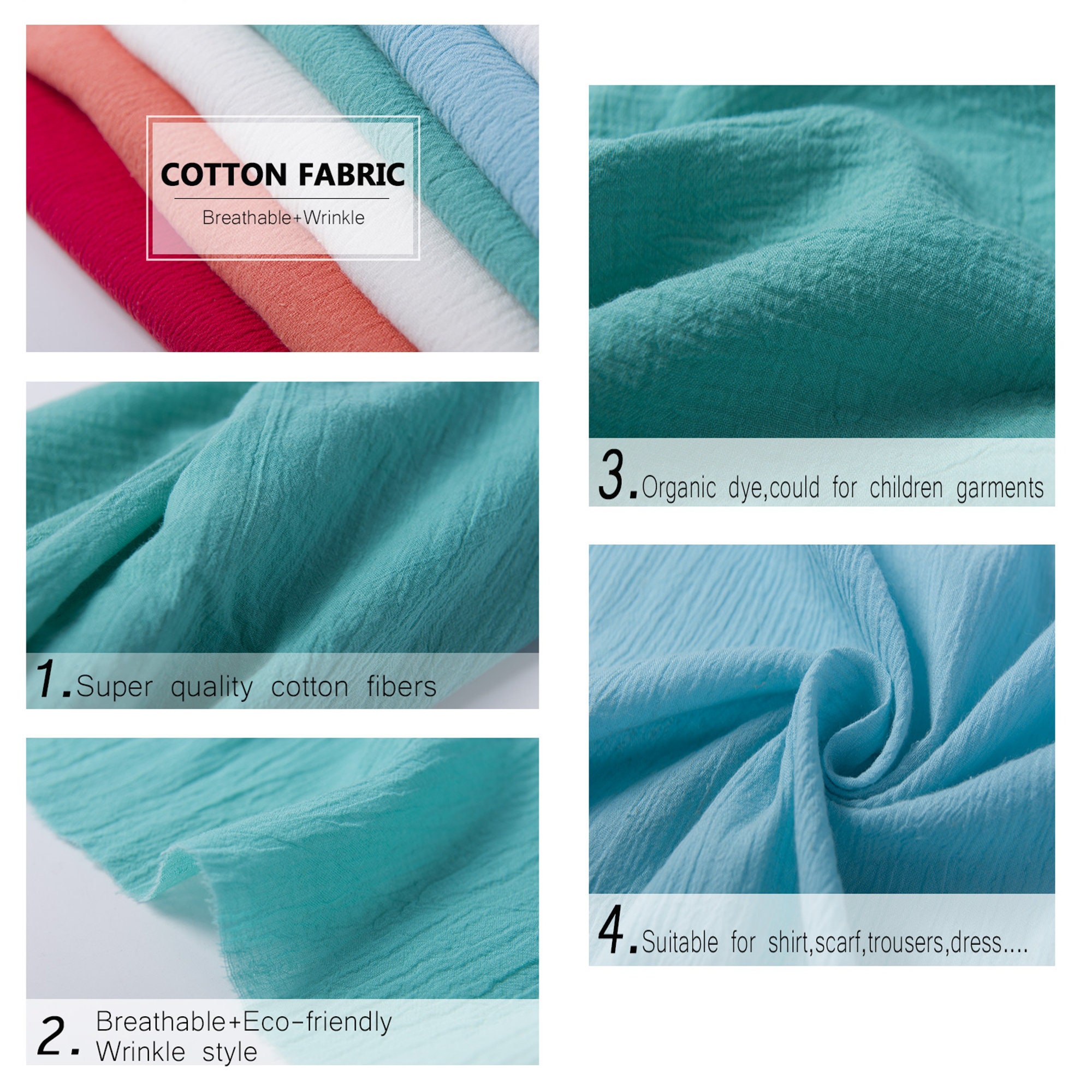 Organic Cotton Crepe Fabric 48 By The Yard Wrinkle Etsy