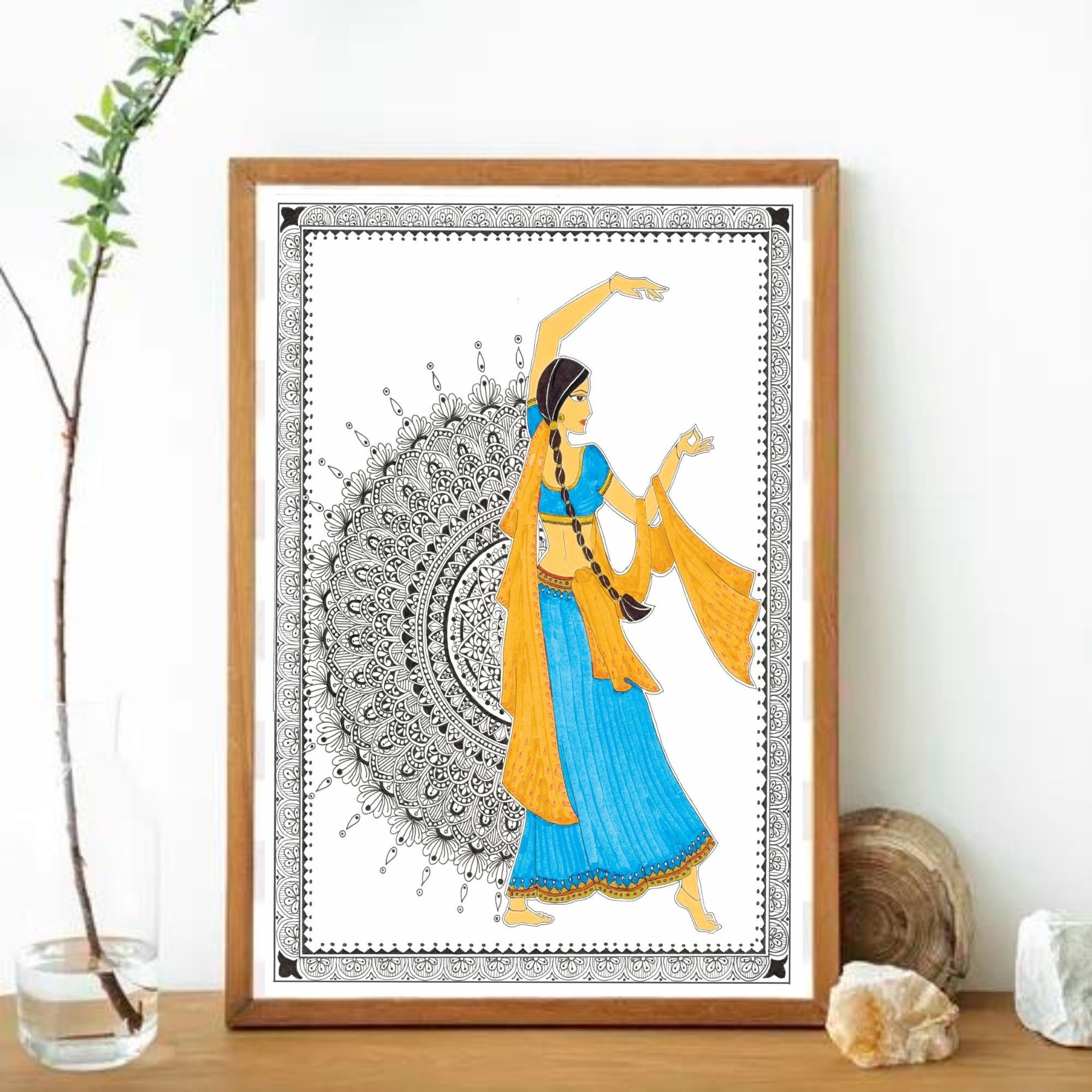Madhubani Painting Mandala Wall Art Indian Dancer Kathak - Etsy