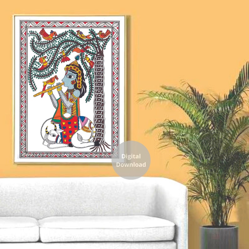 Krishna Madhubani Painting: Indian Home Decor, Puja Room Art (digital ...