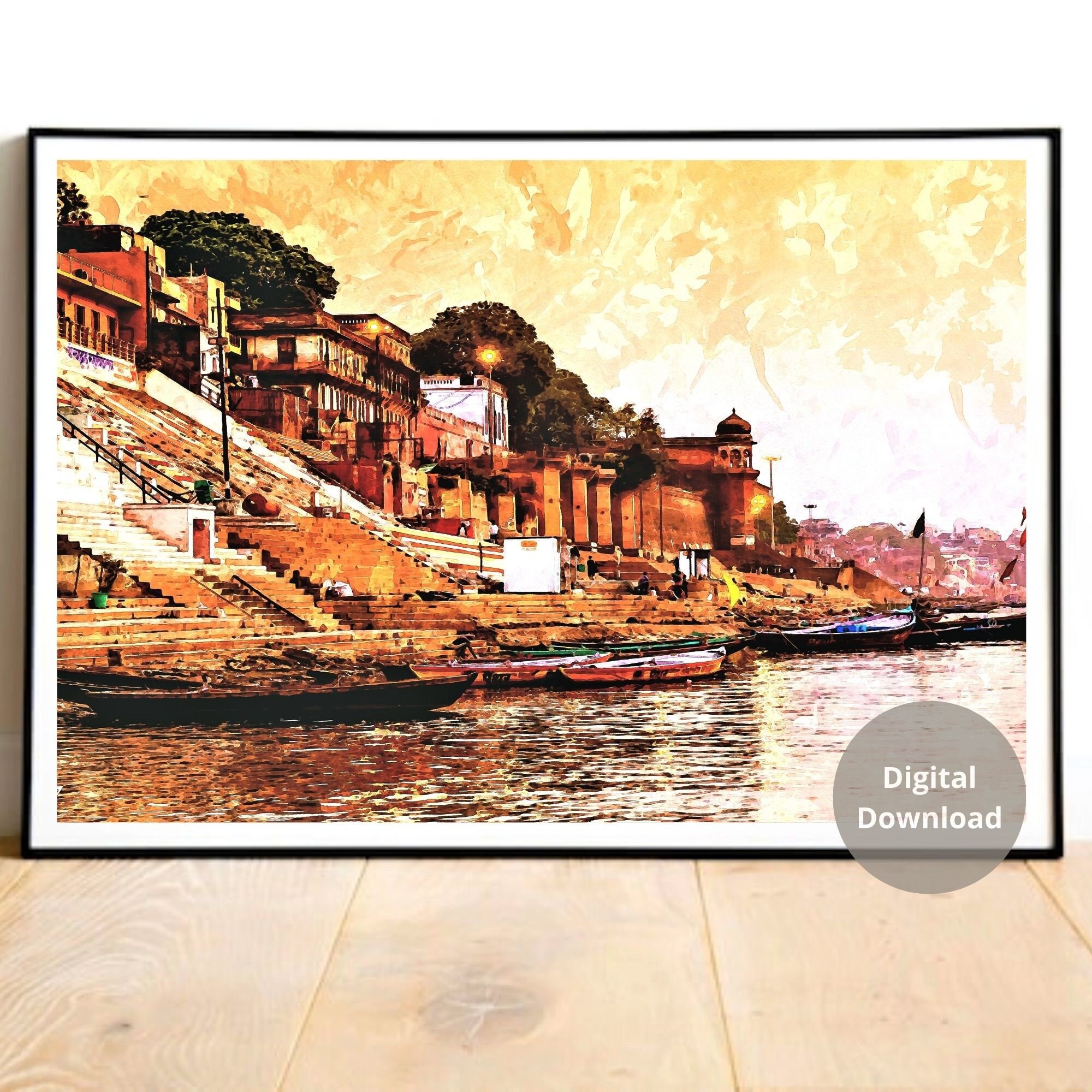 Banaras at Ganges Art Print – Sacred River Scene, India Cultural Travel ...