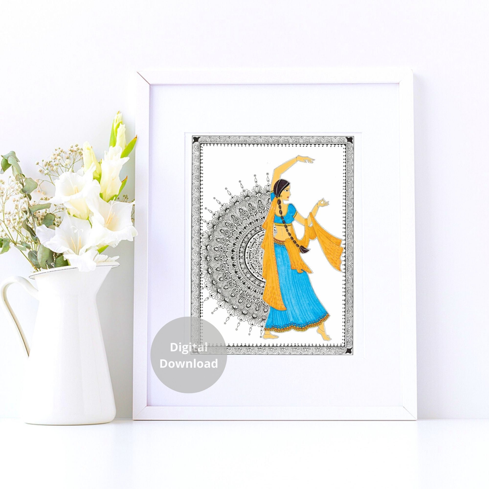 Madhubani Painting Mandala Wall Art Indian Dancer Kathak - Etsy