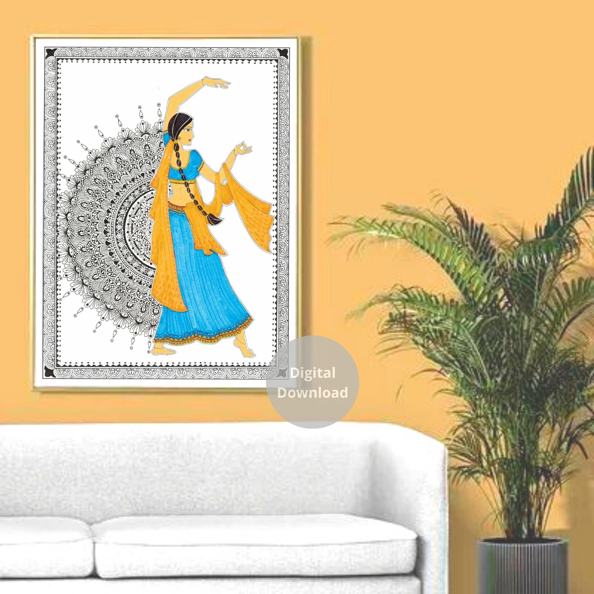 Madhubani Painting Mandala Wall Art Indian Dancer Kathak - Etsy
