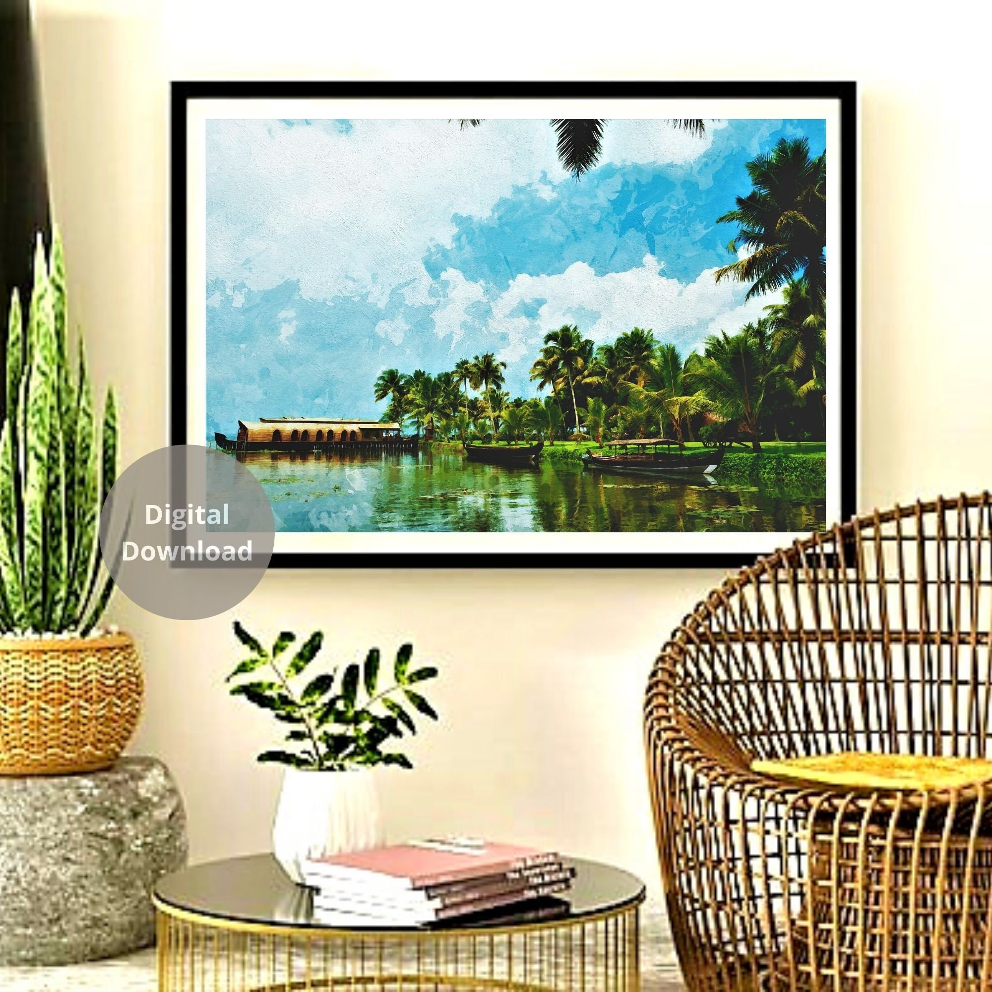 Kerala Backwaters Village Art – Scenic India Travel Poster, Tropical ...