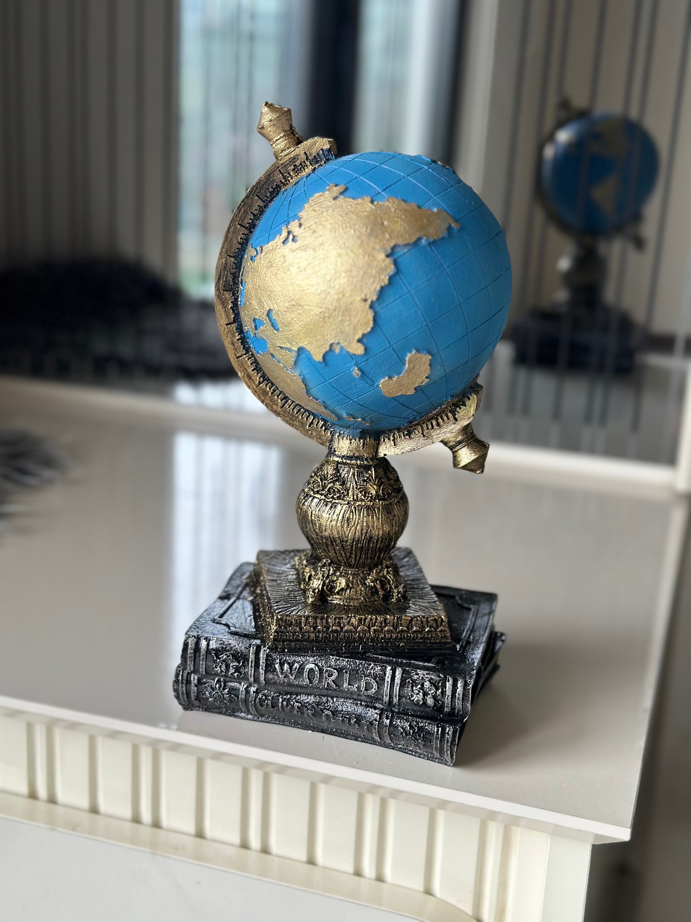 Blue World Map Globe Design, World Map Decor, World Map Object, Luxury ...