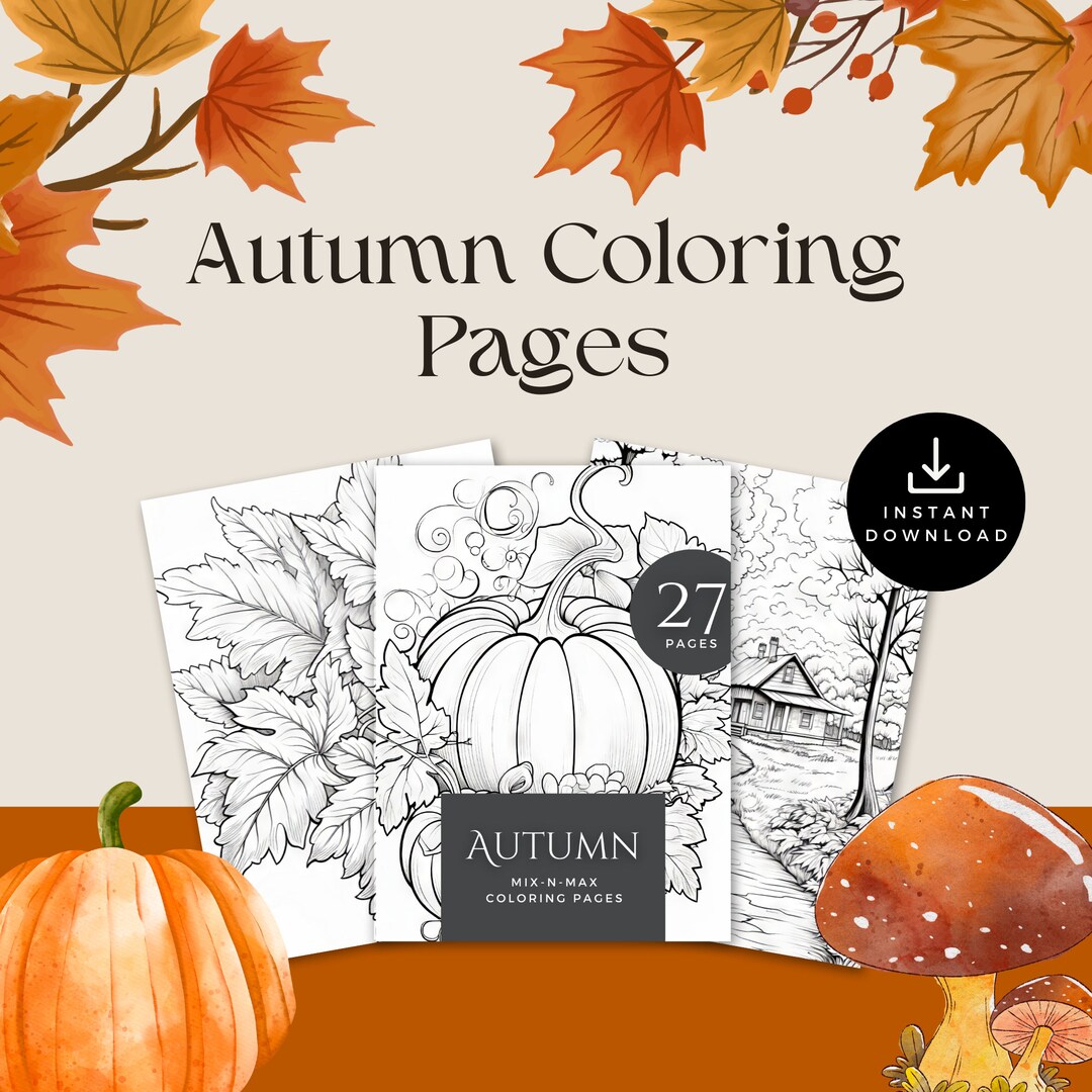 Autumn Coloring Pages Adult Coloring Pages Fall Halloween - Etsy