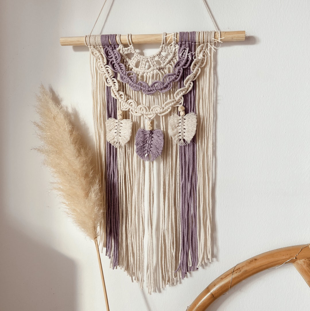 Two-tone Macrame Wall Hanging With Feathers and Beads - Etsy