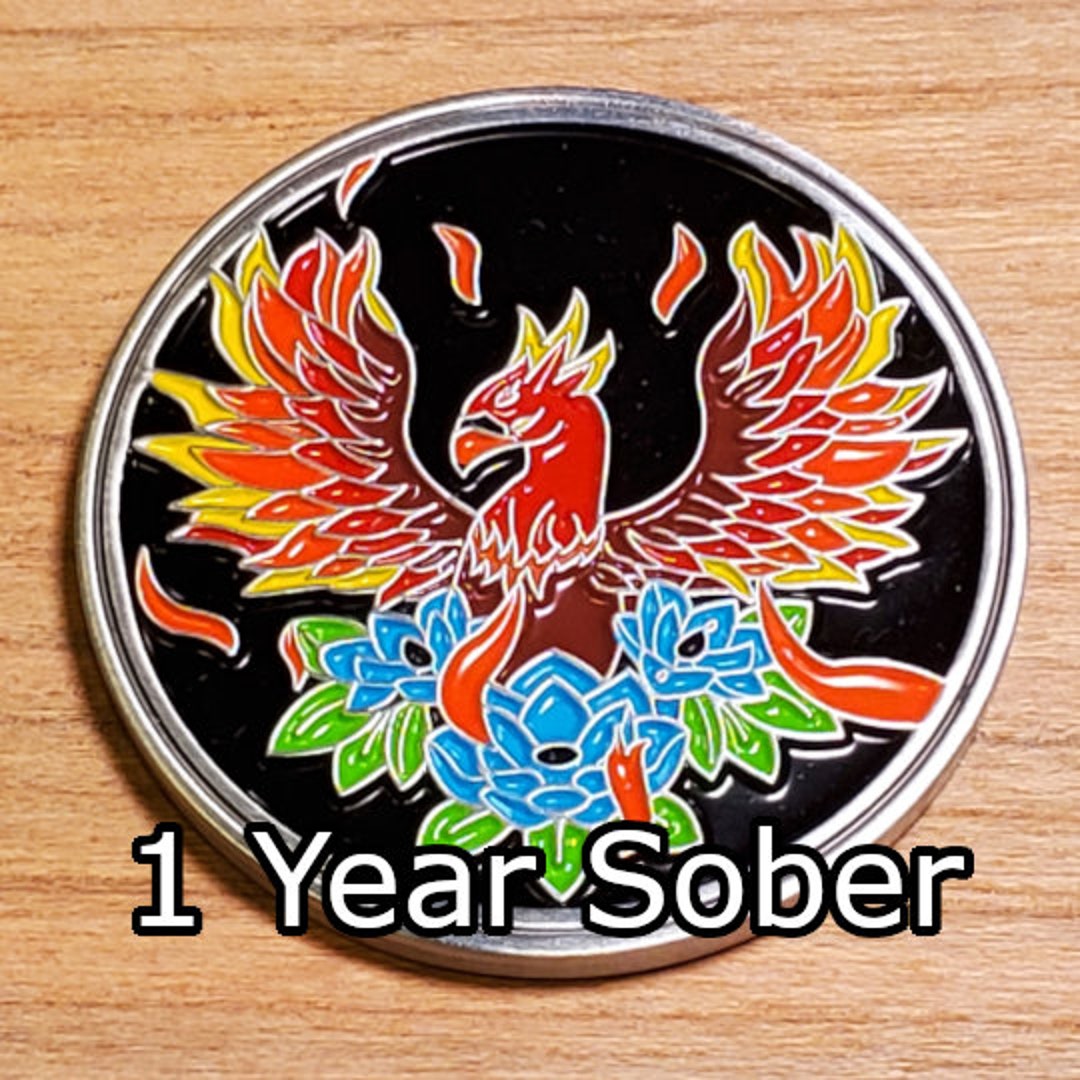 Sobriety Chip - One Year Sober Phoenix - Etsy