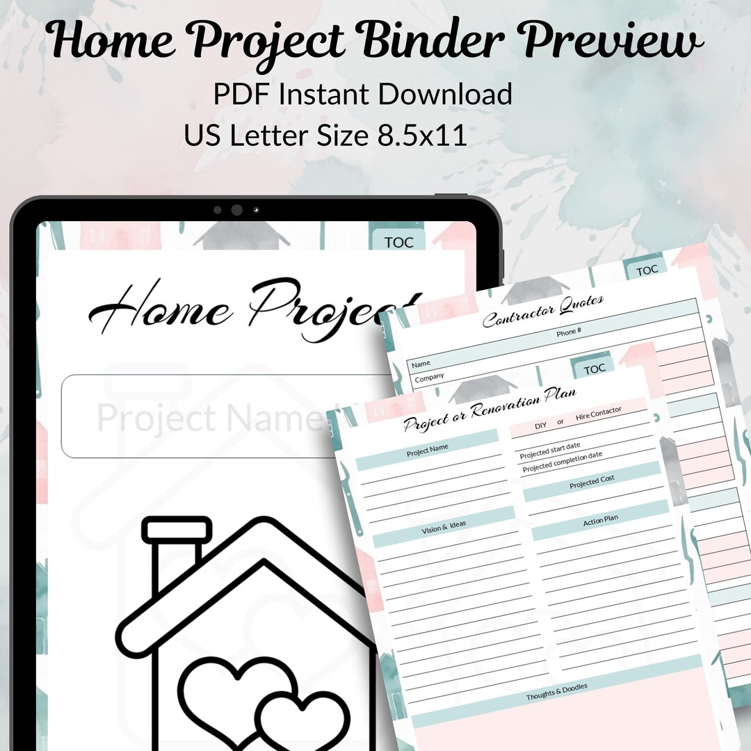 Preview Home Project Planner Binder, Renovation Tracker, Teal & Pink ...