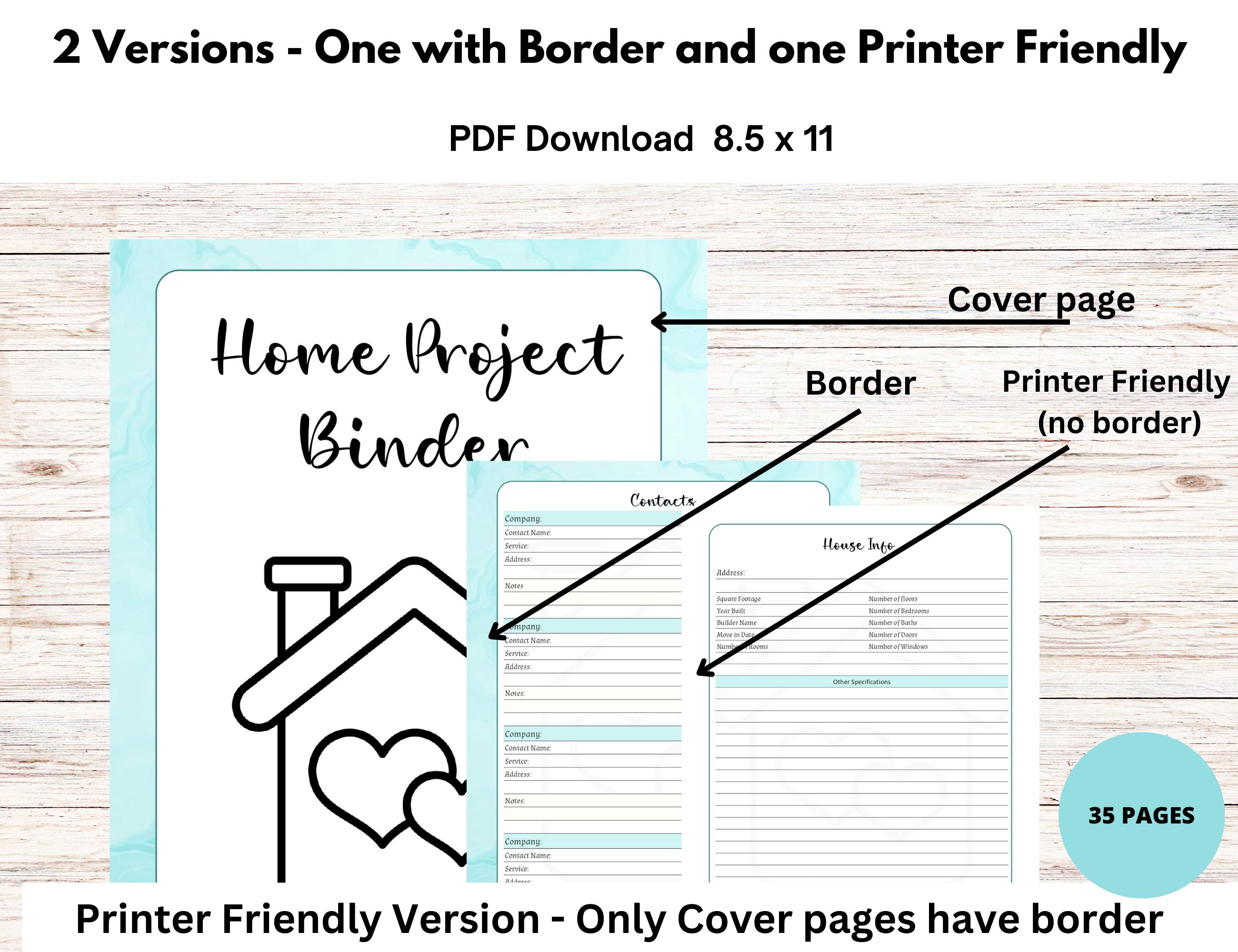 Home Project Printable Binder Planner Renovations, House, PDF Download ...