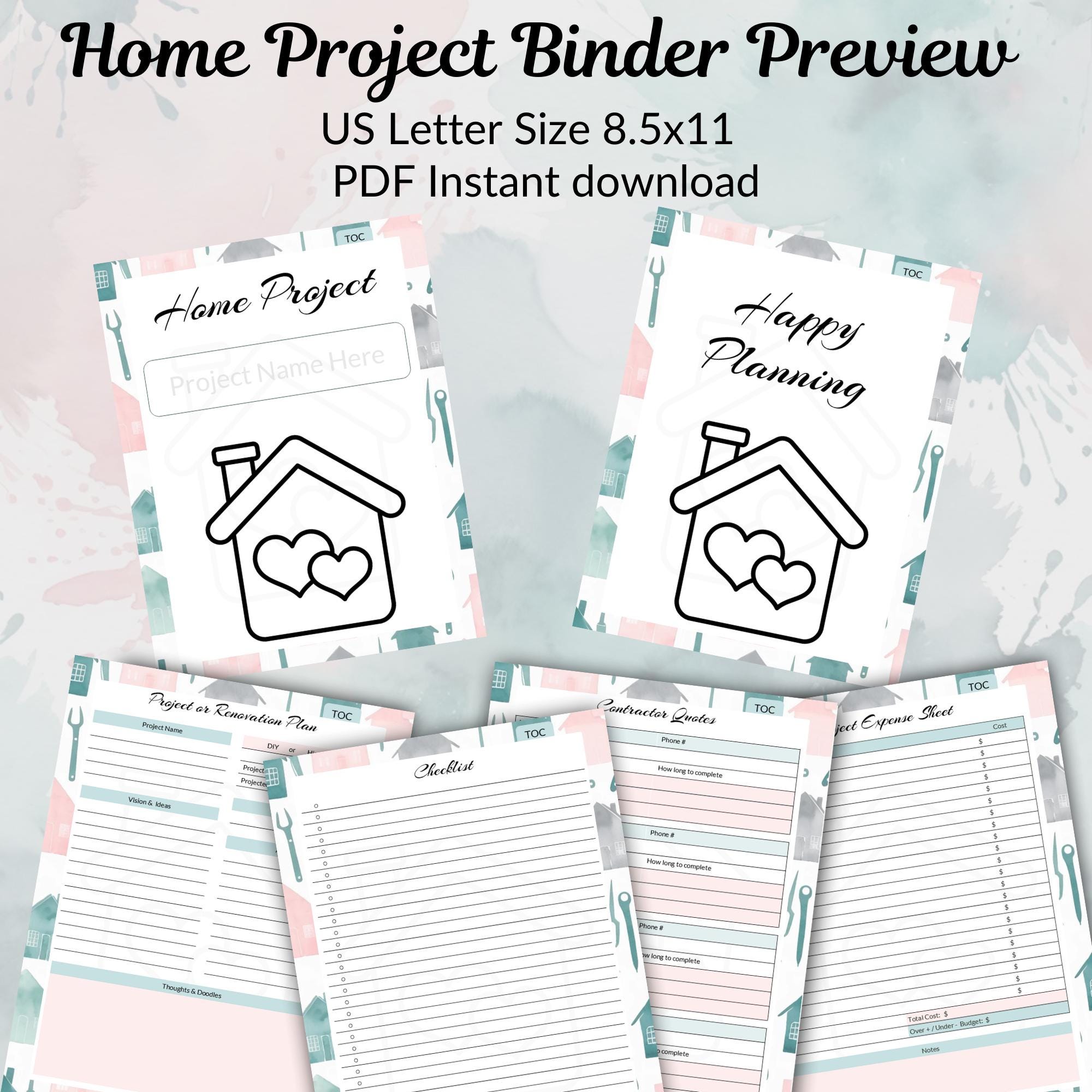 Preview Home Project Planner Binder, Renovation Tracker, Teal & Pink ...