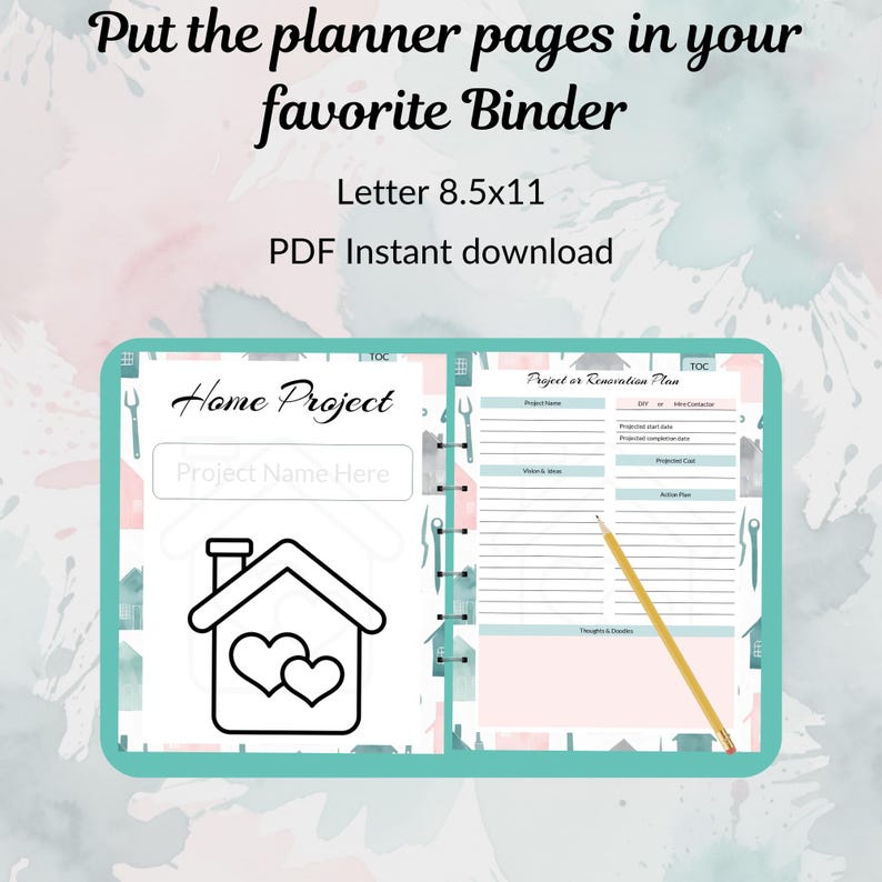 Preview Home Project Planner Binder, Renovation Tracker, Teal & Pink ...