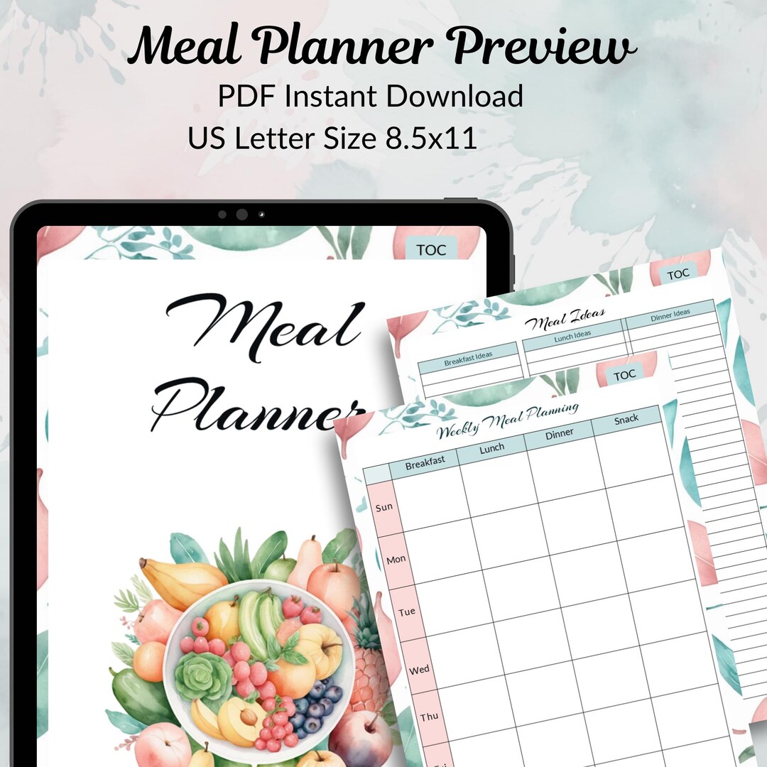 Teal & Pink Meal Planner, Grocery List, Recipe Card (digital PDF ...