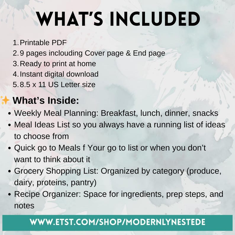 Preview Meal Planner, Grocery List, Recipe Card (digital PDF Download ...