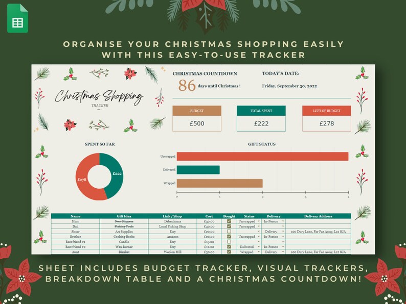 Christmas Shopping & Budget Tracker - Etsy