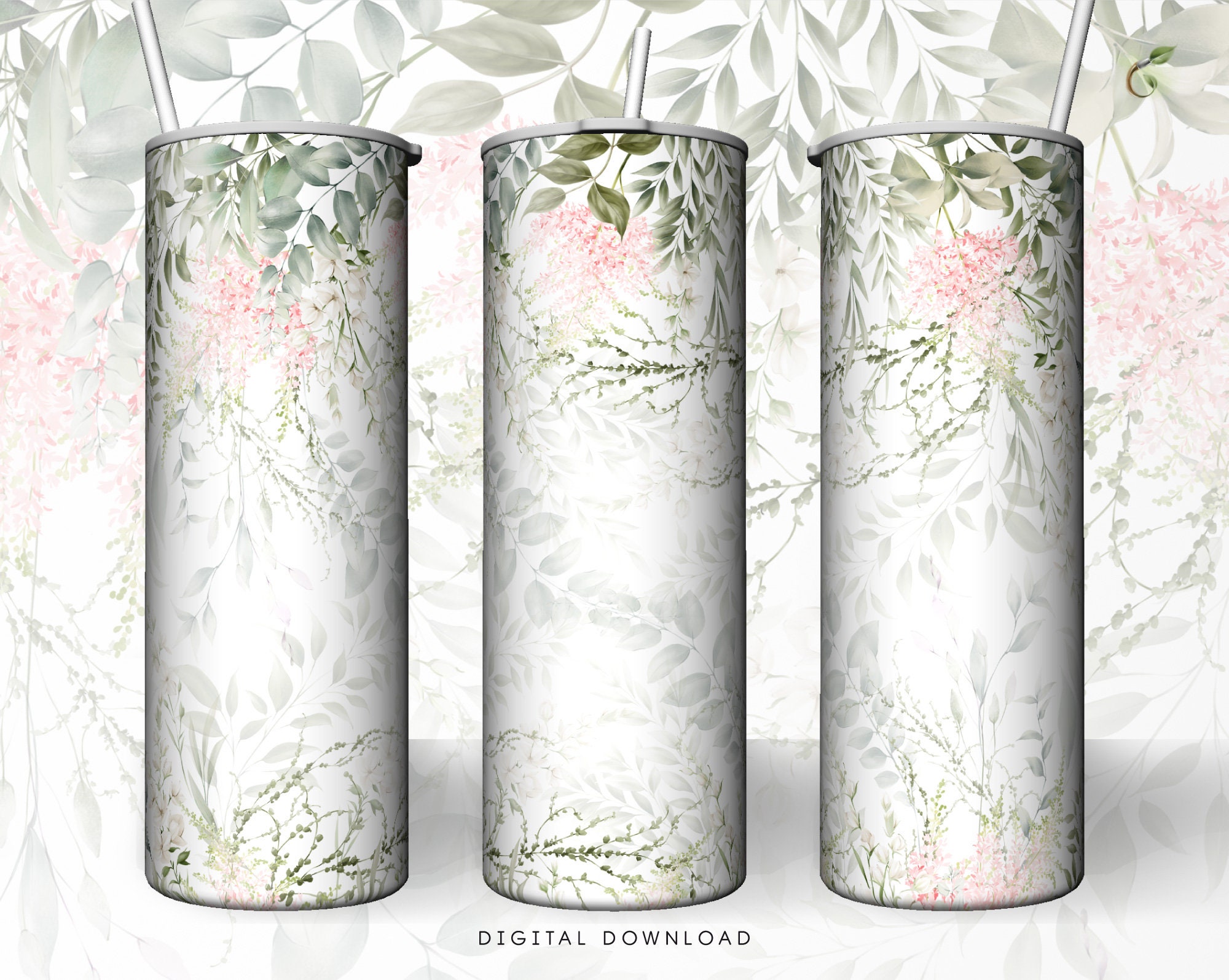 Greenery Floral Tumbler Sublimation Tumbler Add Your Own - Etsy