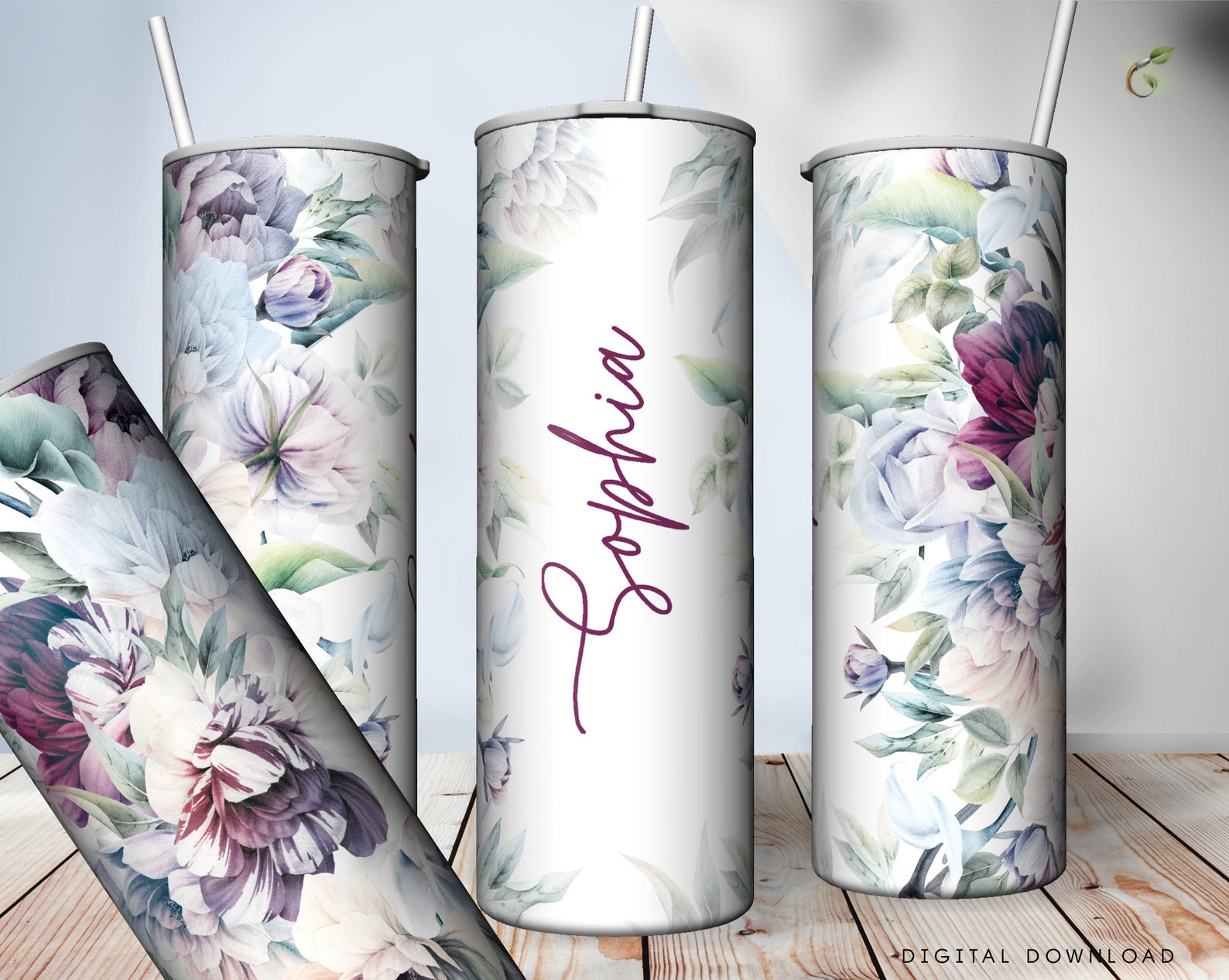 Floral Tumbler Blue & Purple Flowers Sublimation Flowers - Etsy
