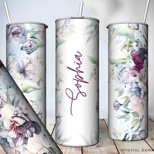 Floral Tumbler Add Your Own Text or Name Sublimation - Etsy