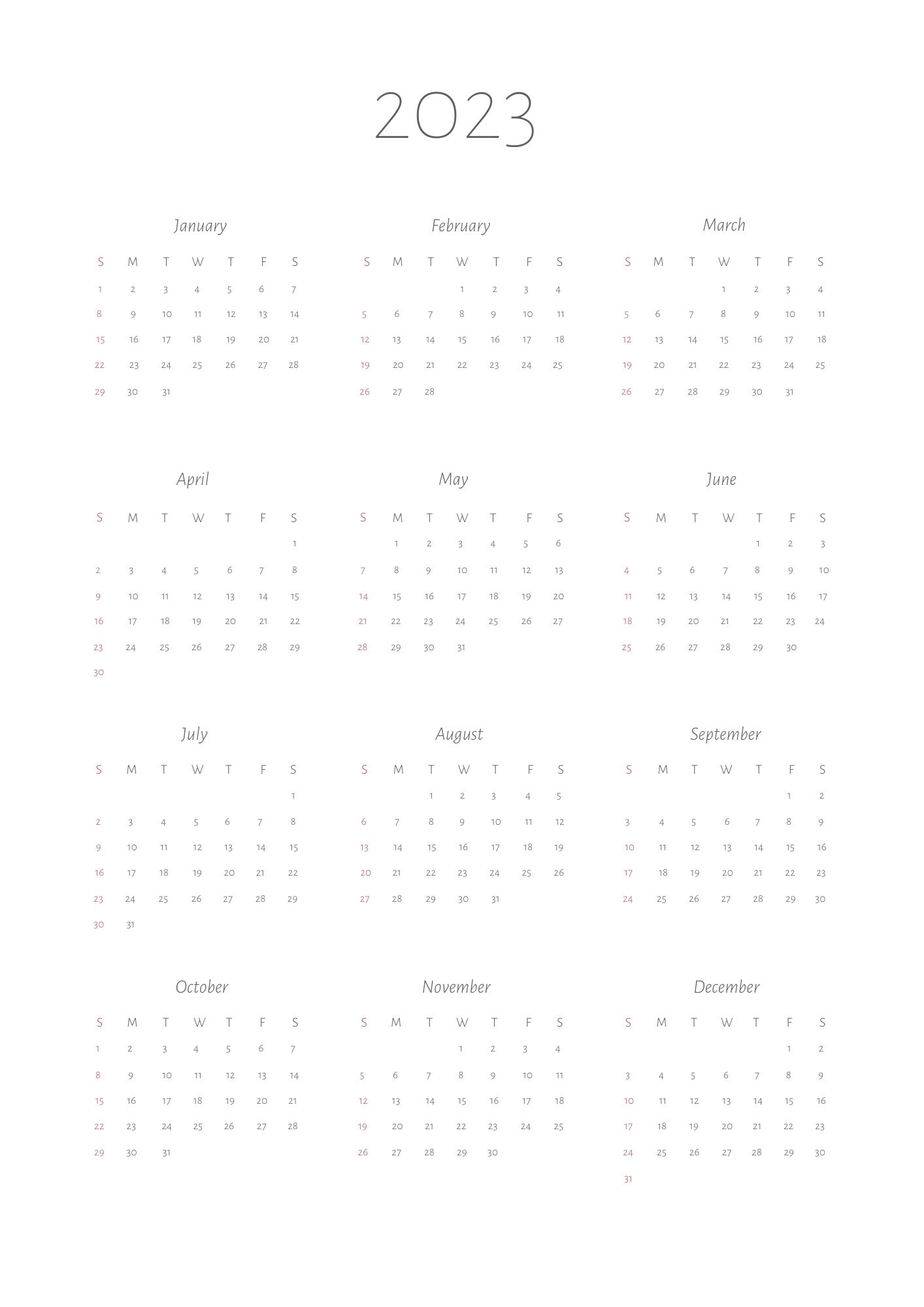 Simplistic 2023 Year & Month Calendar - Etsy