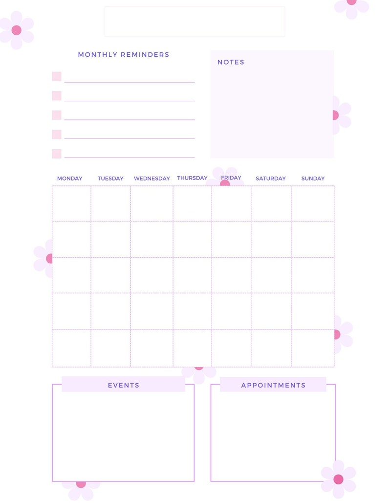 Simple Monthly Planner - Etsy
