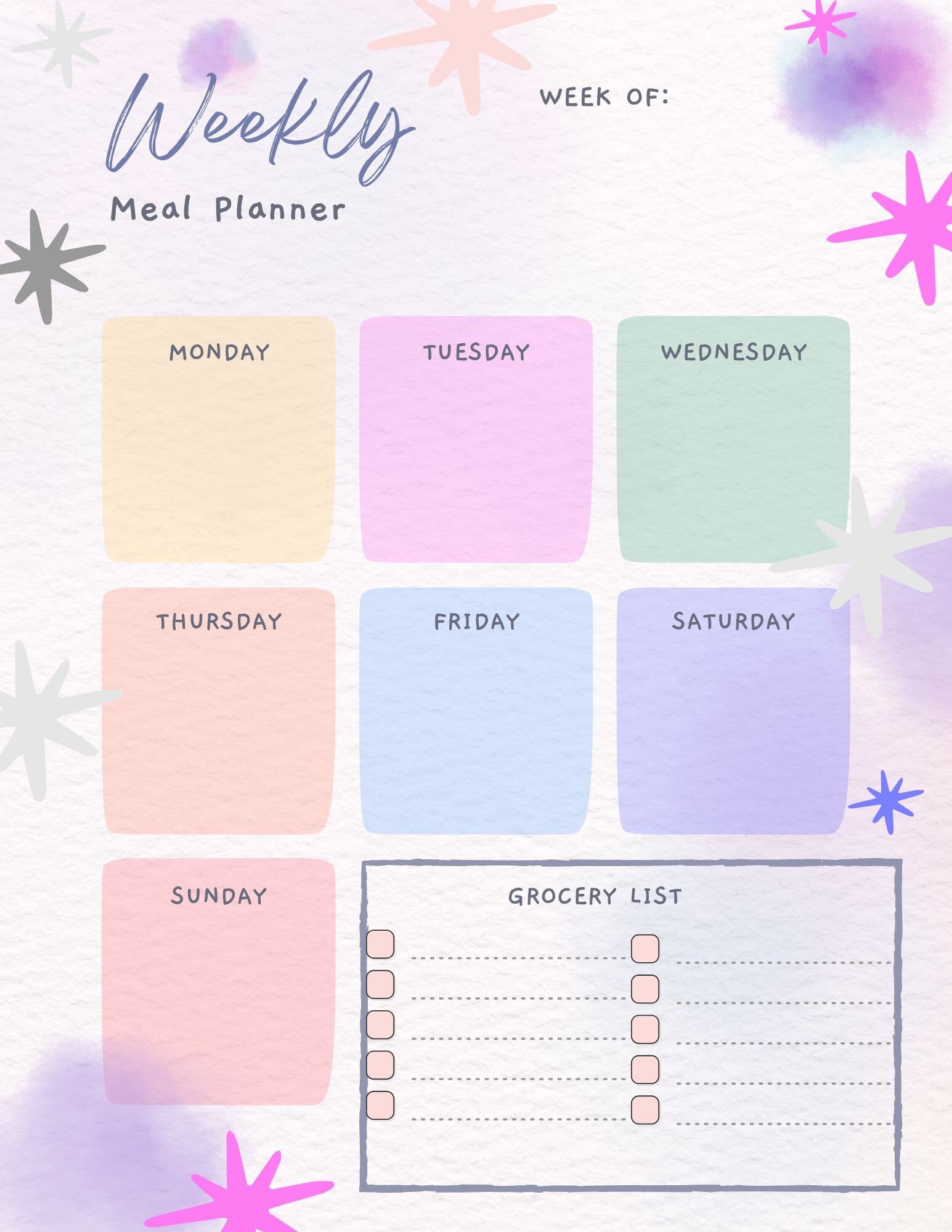 Weekly Meal Planner Etsy