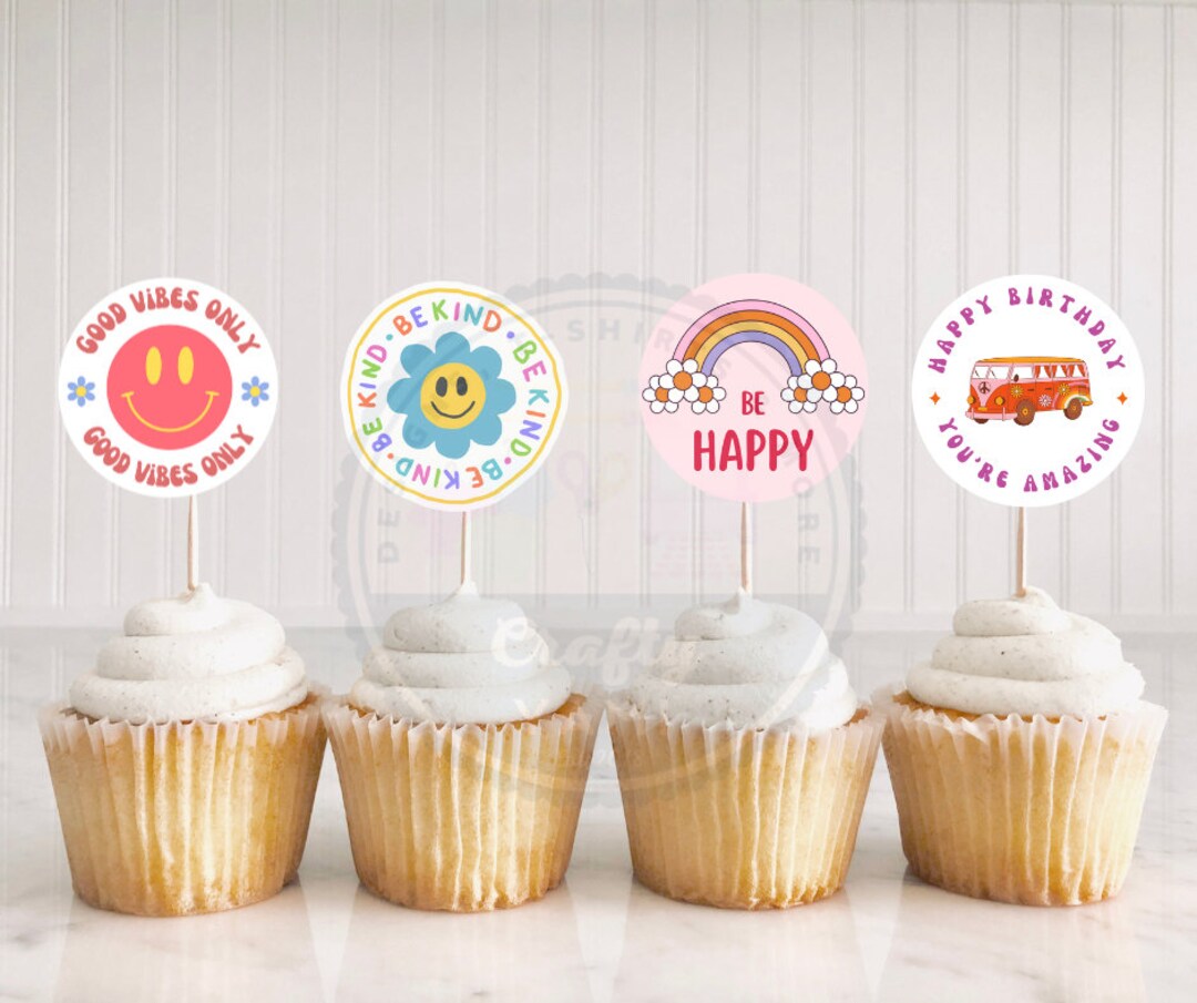 Bohemian Cupcake Toppers, Birthday Decor, Cake Toppers, Hippie Themed ...