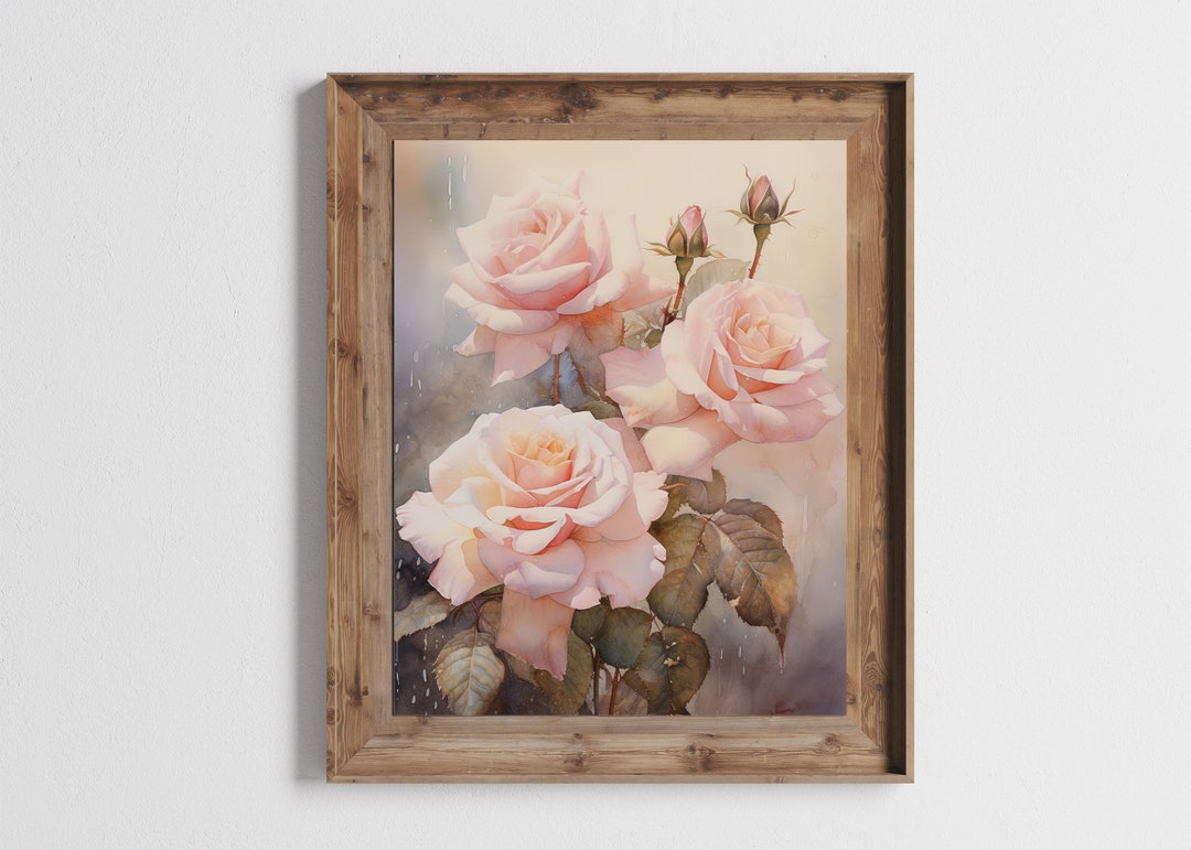 Digital Watercolor Rose Bush Art Printable Antique Rose Painting With ...